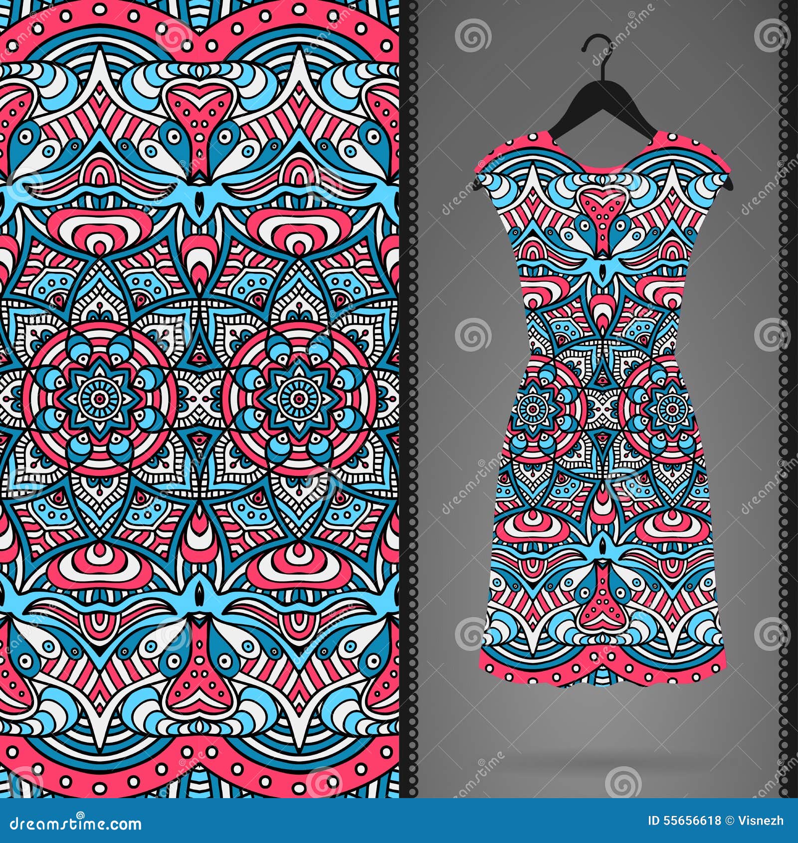 Card with Dress and Seamless Pattern Stock Vector - Illustration of ...