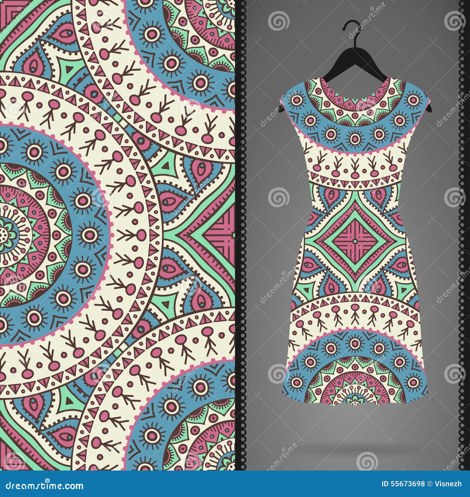 Card with Dress and Seamless Pattern Stock Vector - Illustration of ...