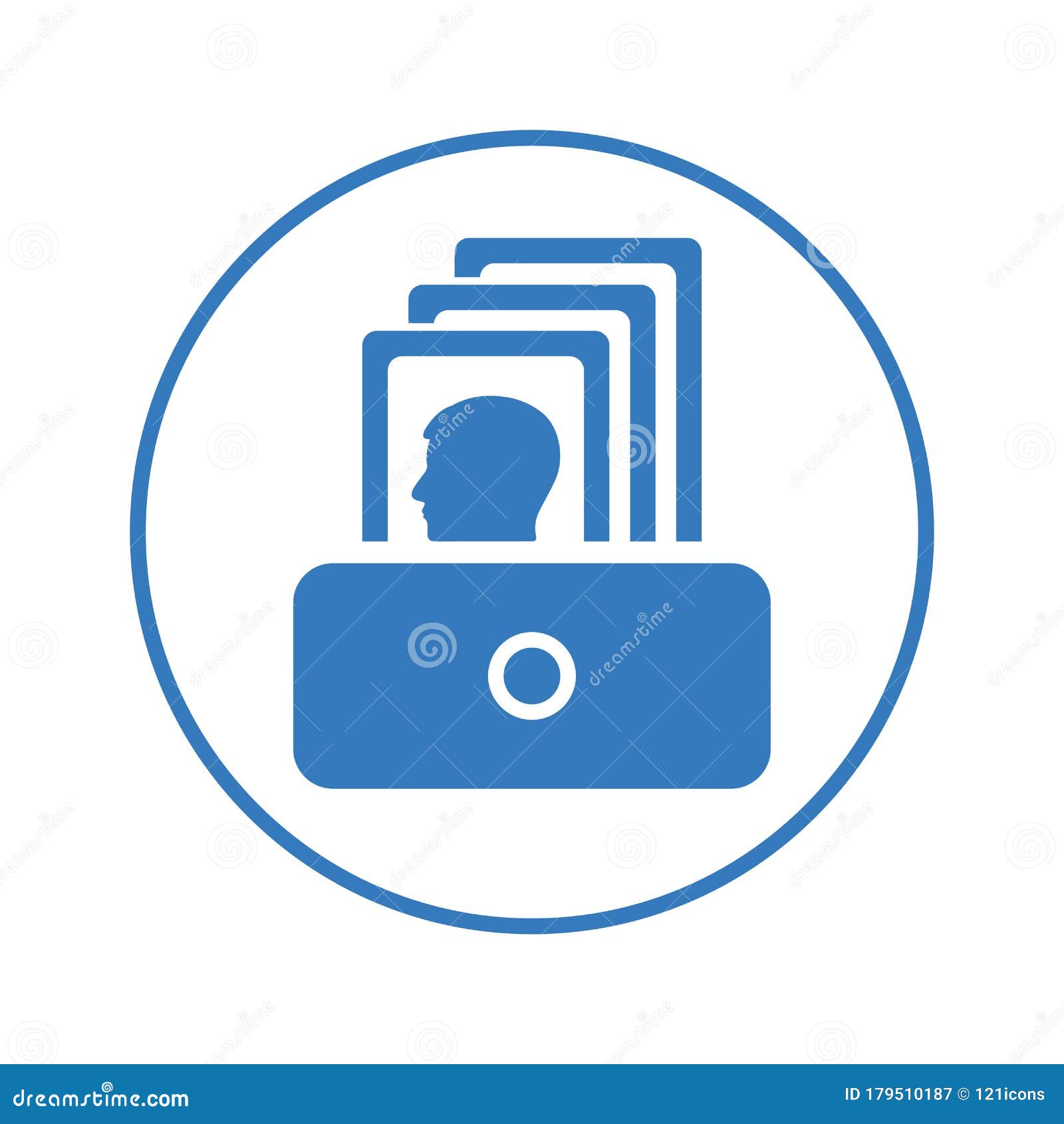 Card File Icon Round Blue Color, Documents, Catalog, Information Paper ...