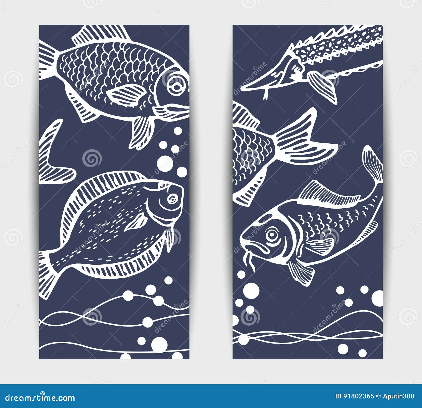 Card with fish vector stock vector. Illustration of vintage - 91802365