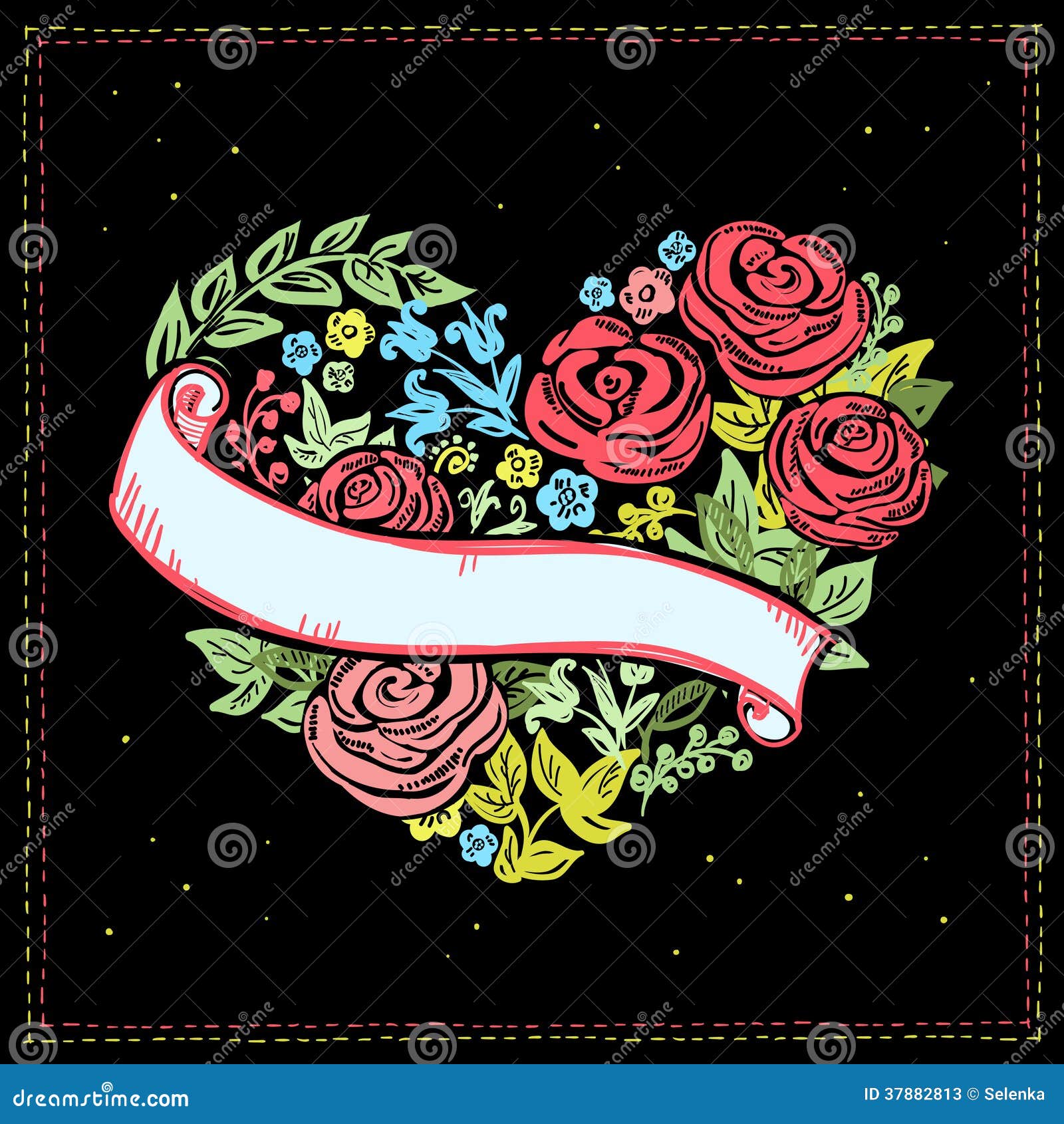 Card with Floral Heart and Ribbon. Stock Vector - Illustration of ...