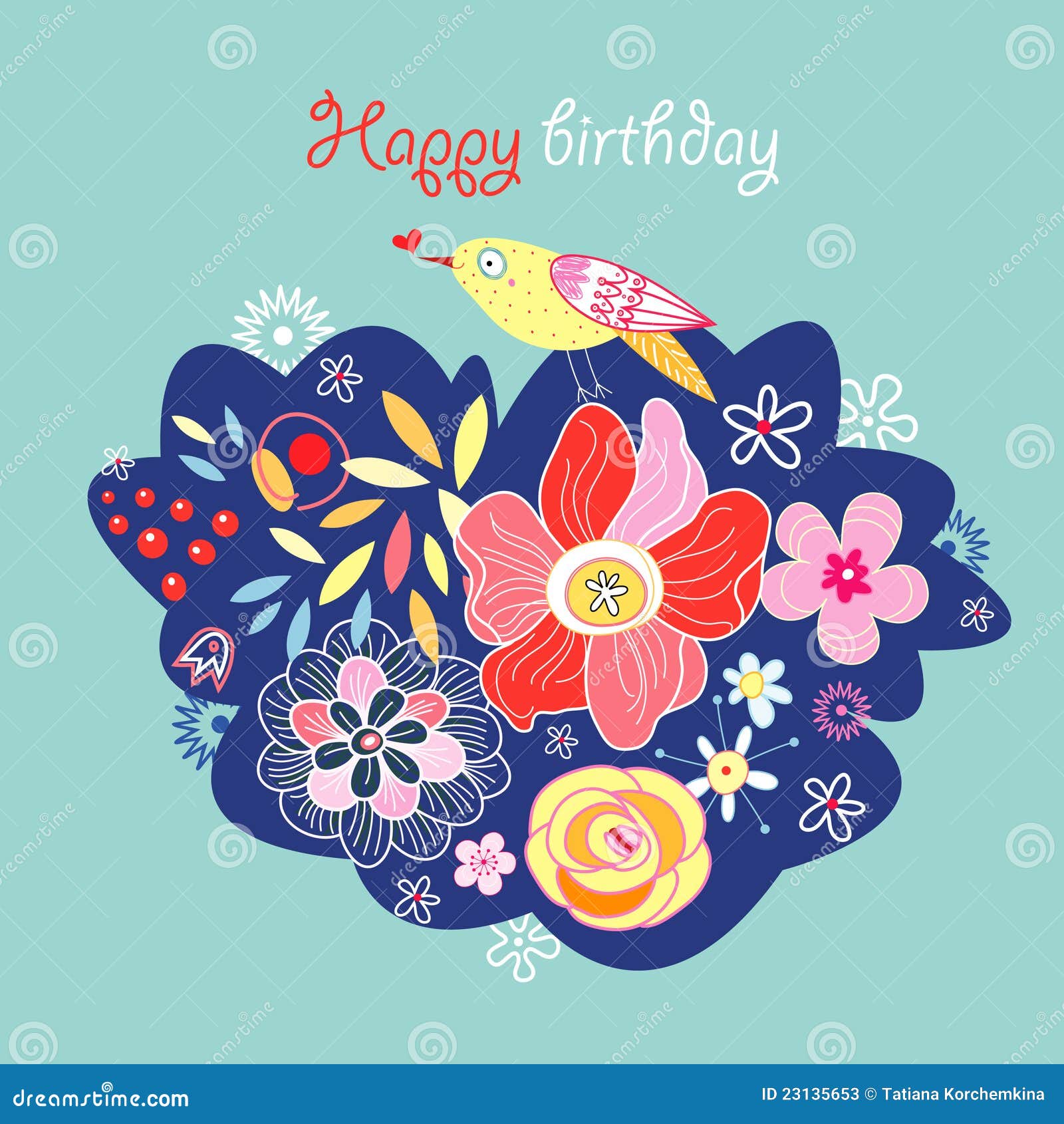Card with flowers and bird stock vector. Illustration of bright - 23135653
