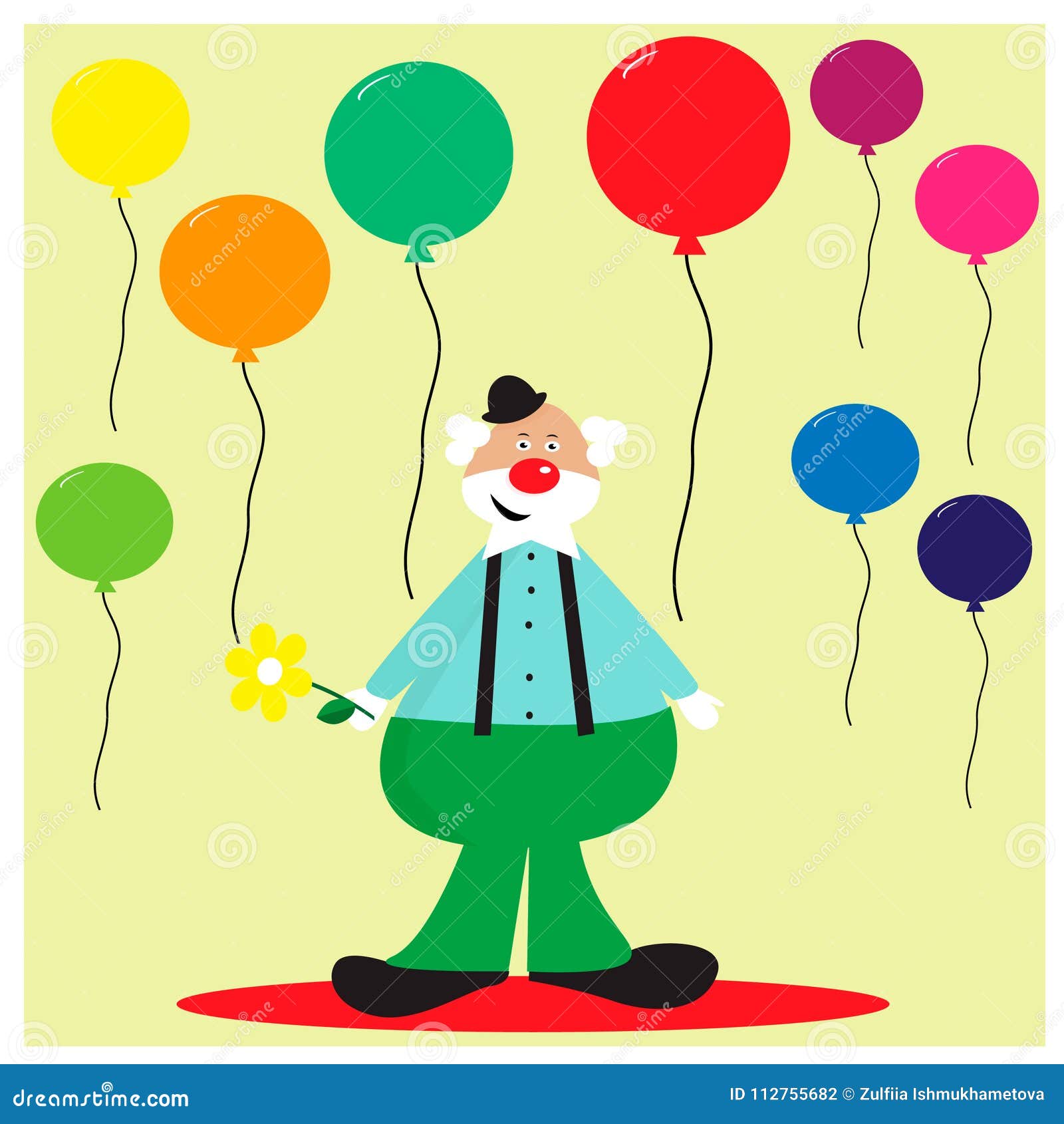 Card with Funny Clown with Balloons Stock Vector - Illustration of ...