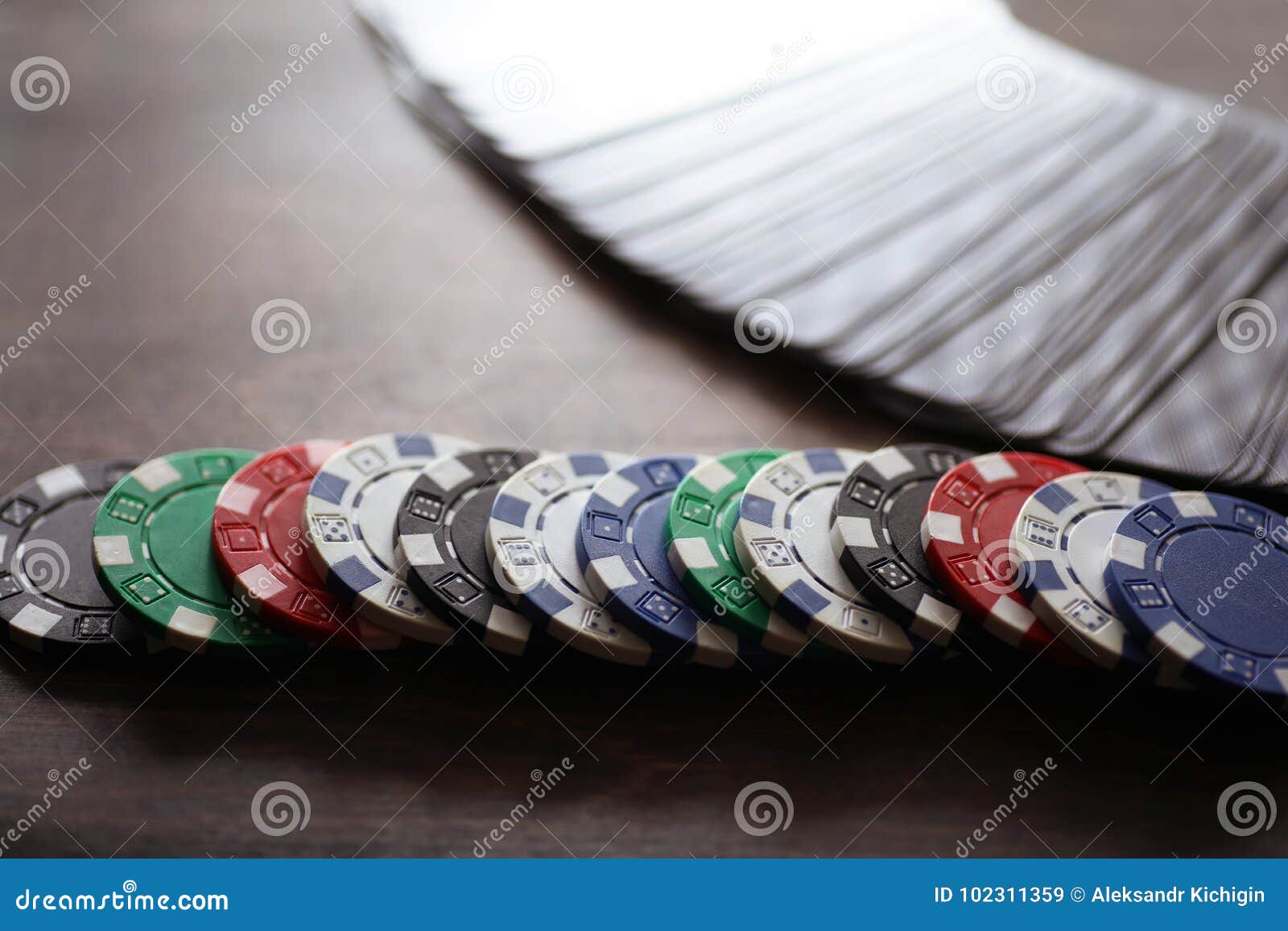 Card Game Using Chips on a Wooden Table Stock Image - Image of colorful ...