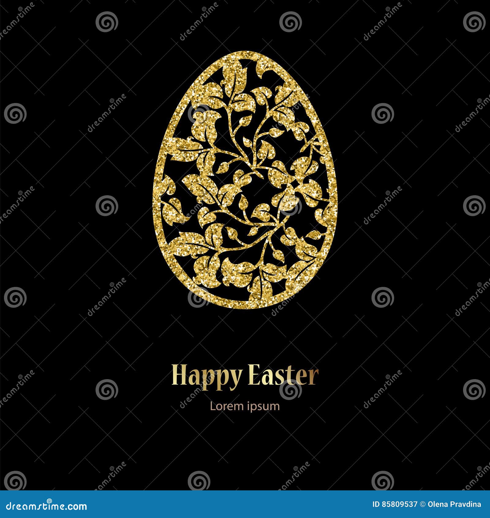 Card with Golden Openwork Easter Egg with Leaves and Space for Text ...