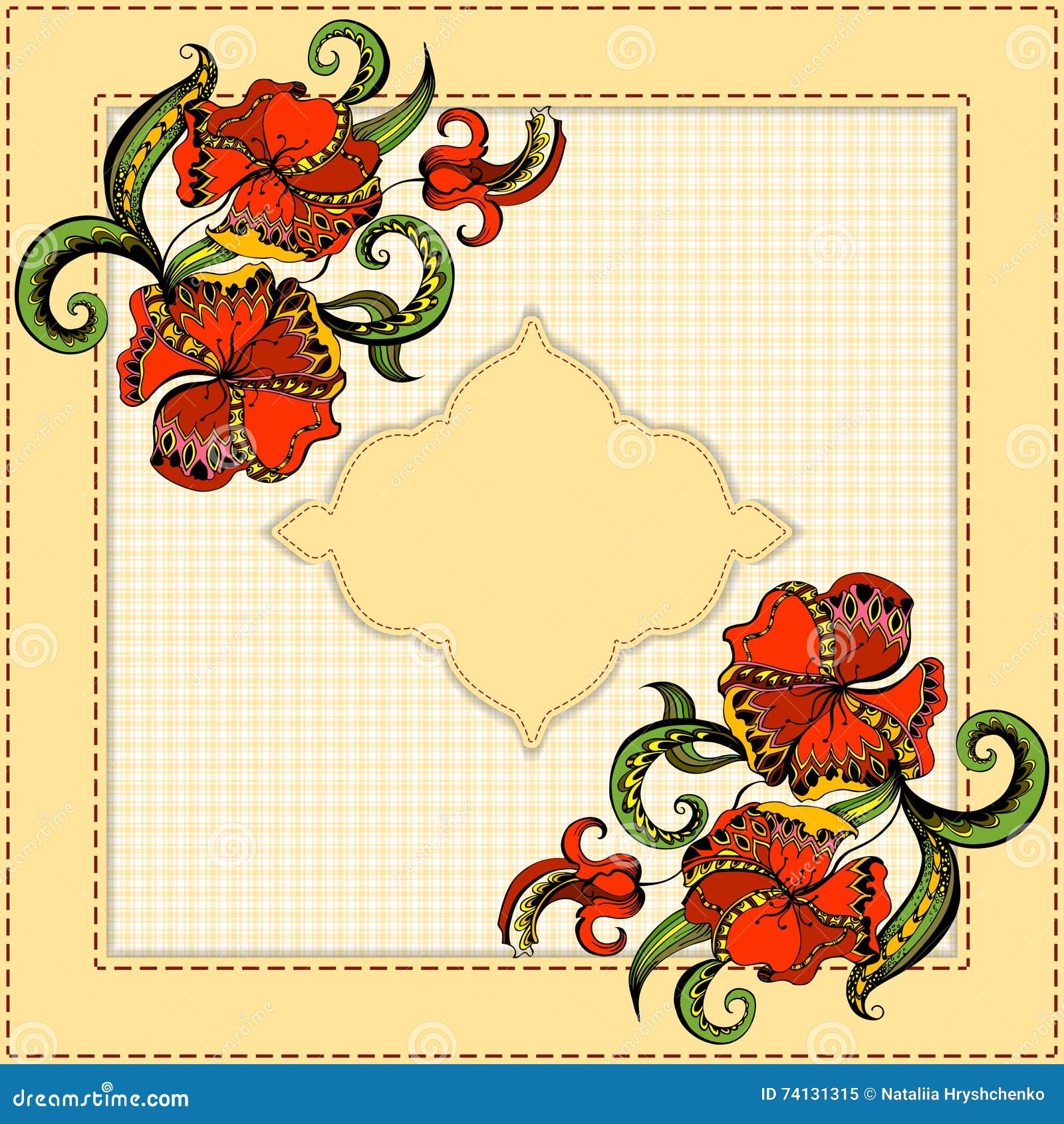 Card with Hand-drawing Pattern and Frame Stock Vector - Illustration of ...