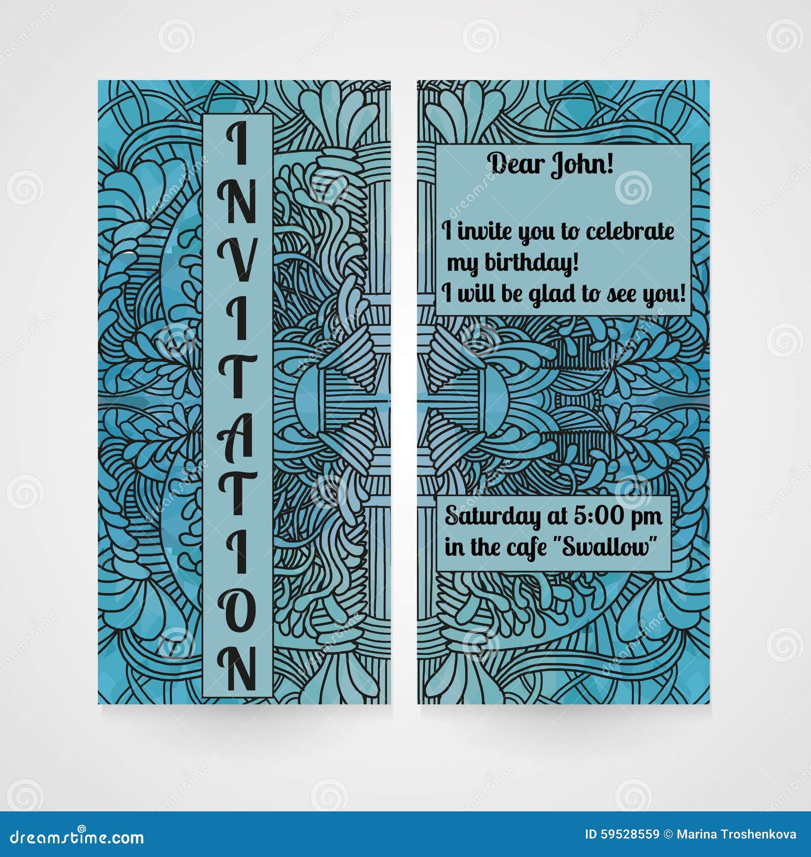 Card with Hand Drawn Doodle Pattern. Invitation for Birthday Stock ...