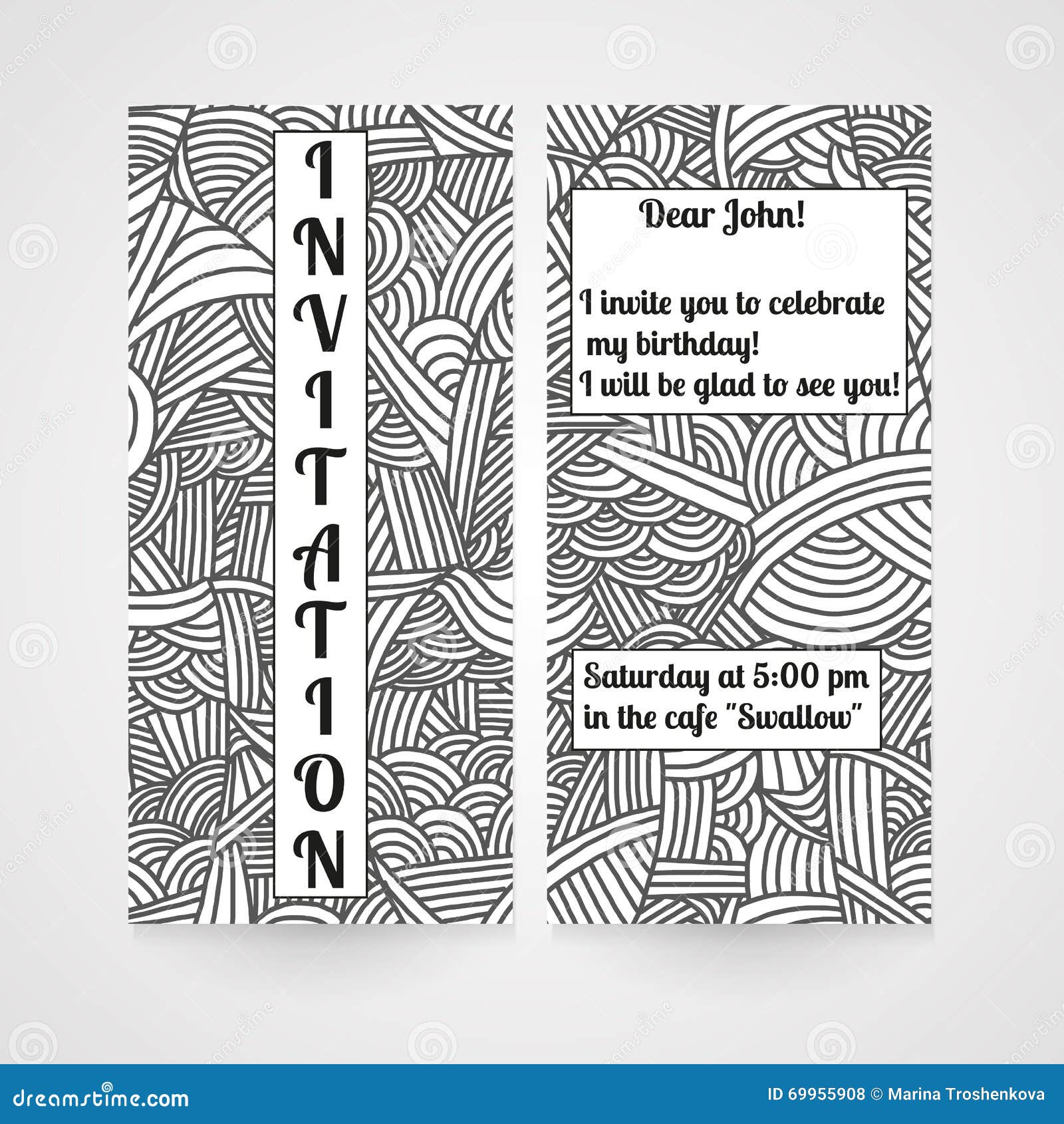 Card with Hand Drawn Doodle Pattern. Invitation for Birthday Stock ...