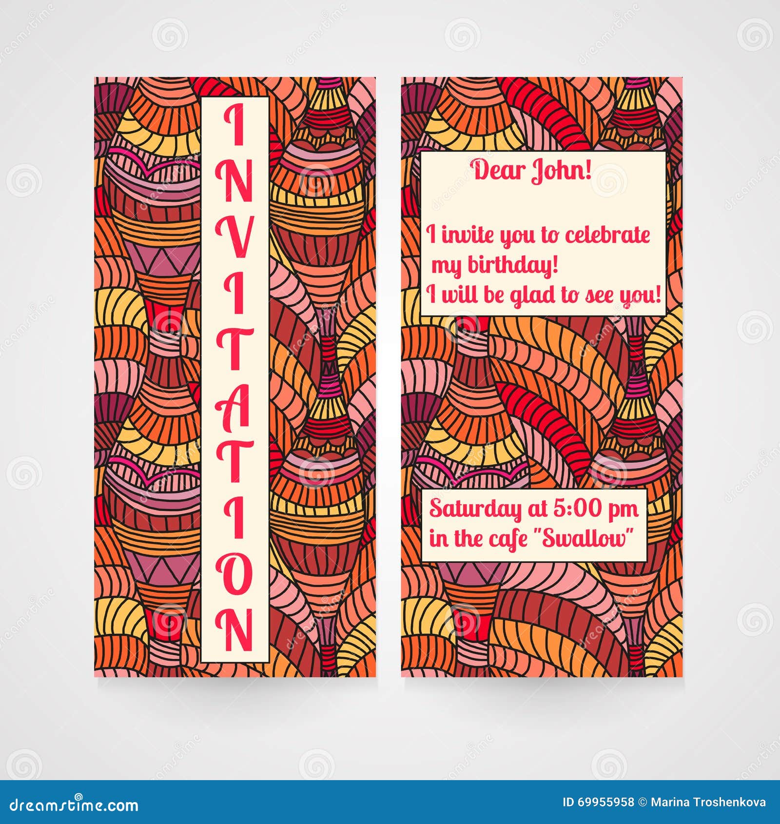 Card with Hand Drawn Doodle Pattern. Invitation for Birthday Stock ...