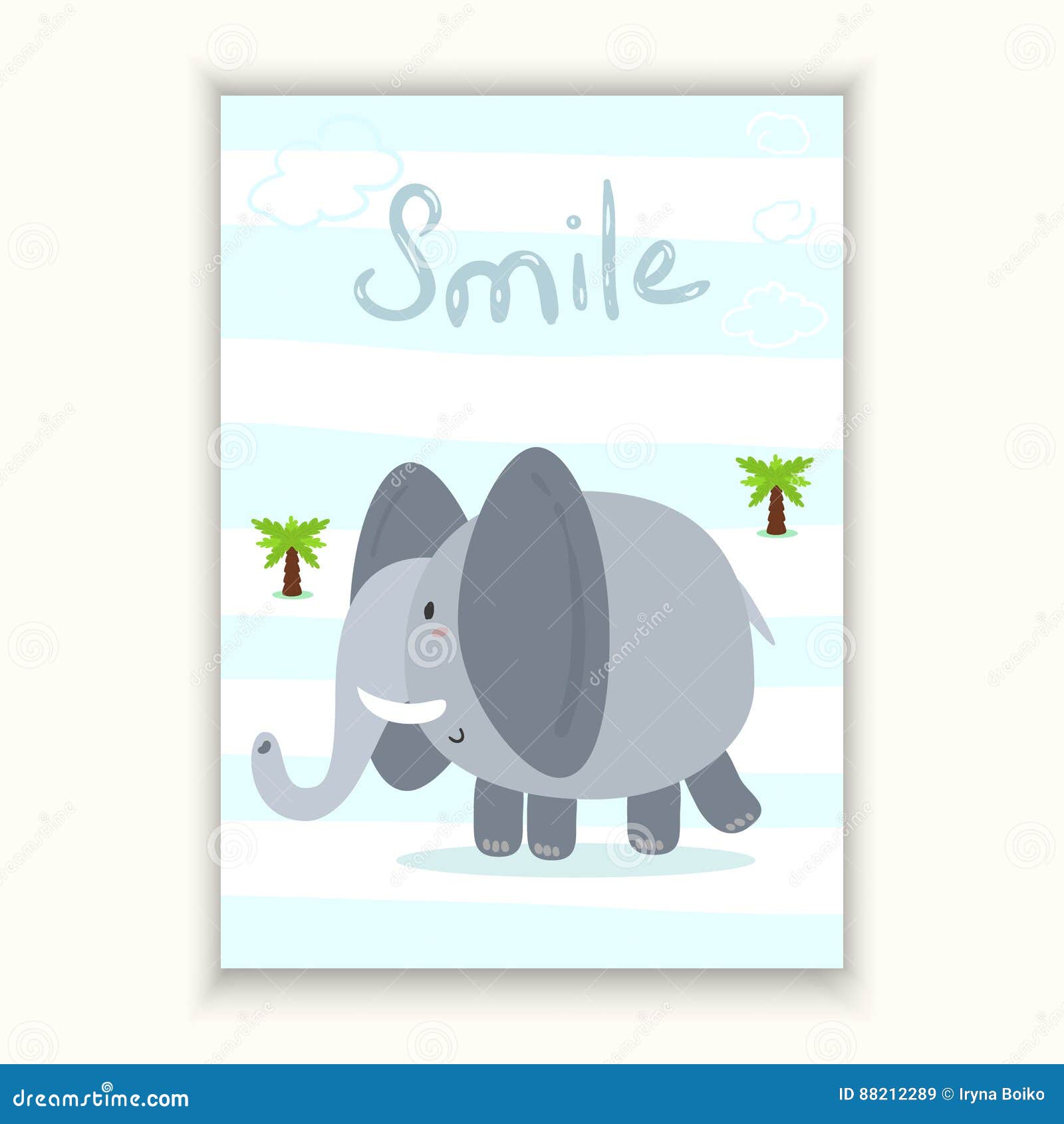 Card with Hand Drawn Happy Elephant Vector Card. Stock Vector ...