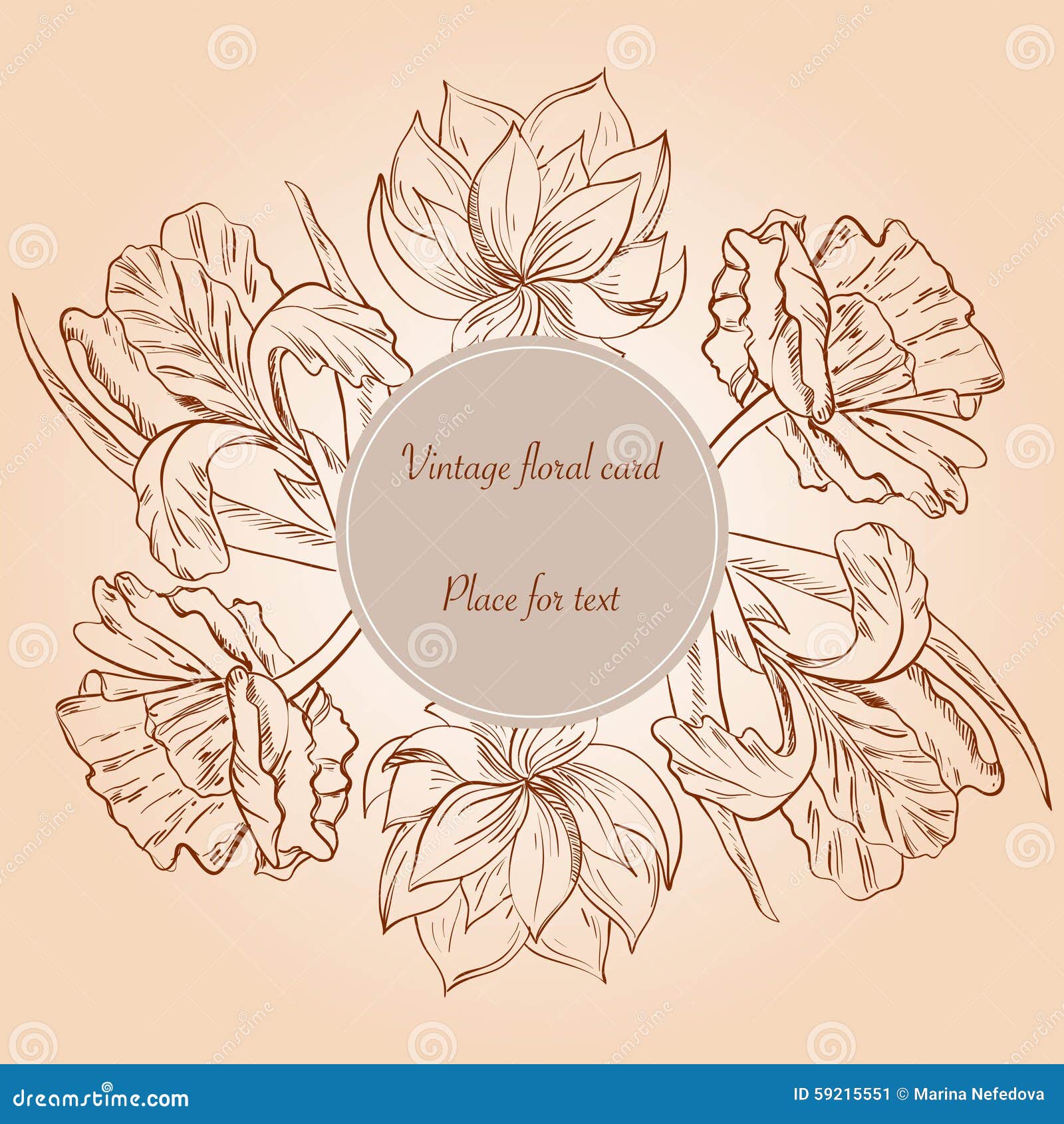 Card with Hand Paimted Sketch Flowers and Place for Text. Stock ...