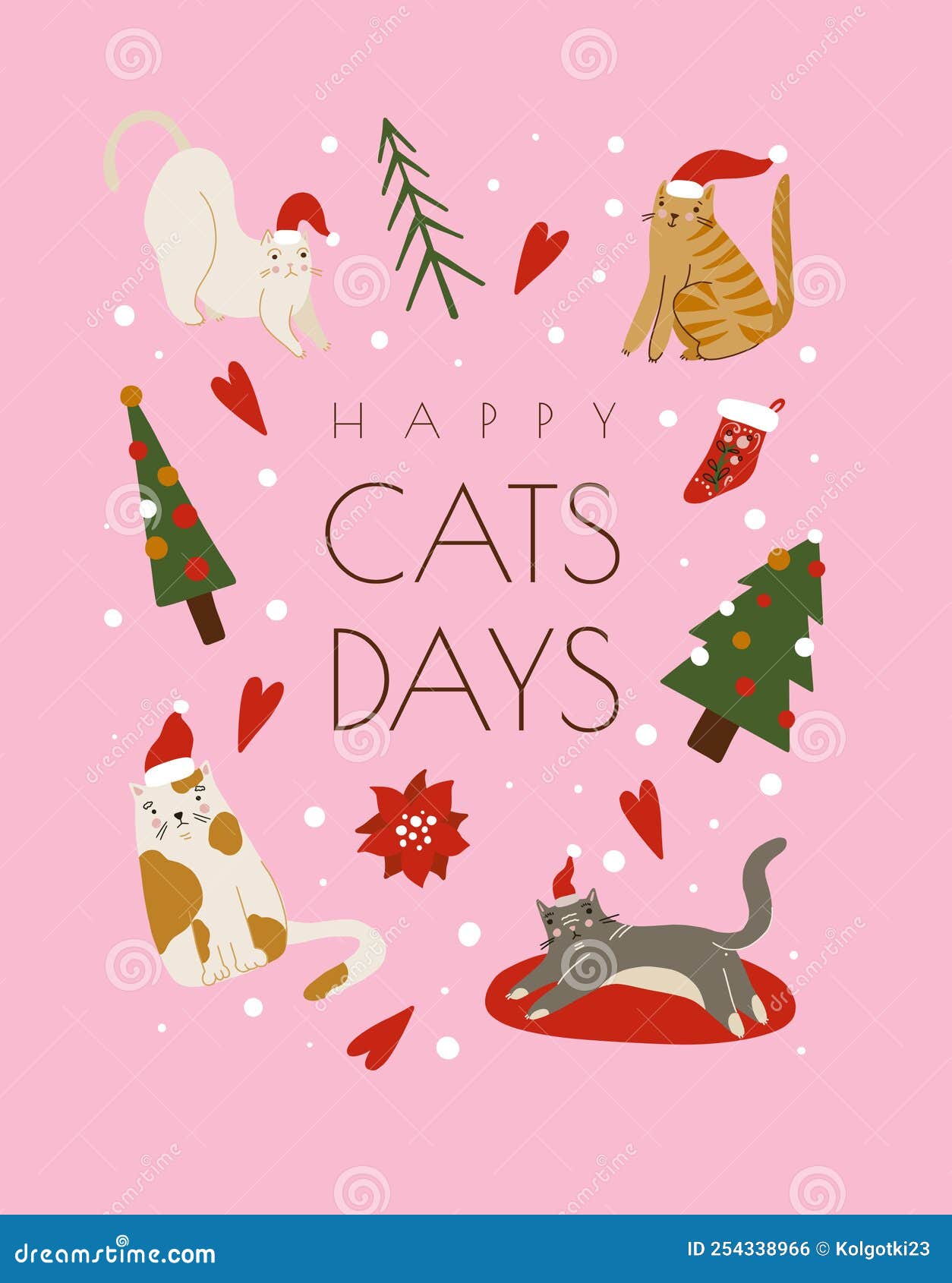 Card with Happy Cats. Merry Christmas Holiday Print. Stock Vector ... Card with Happy Cats. Merry Christmas Holiday Print. Stock Vector ...