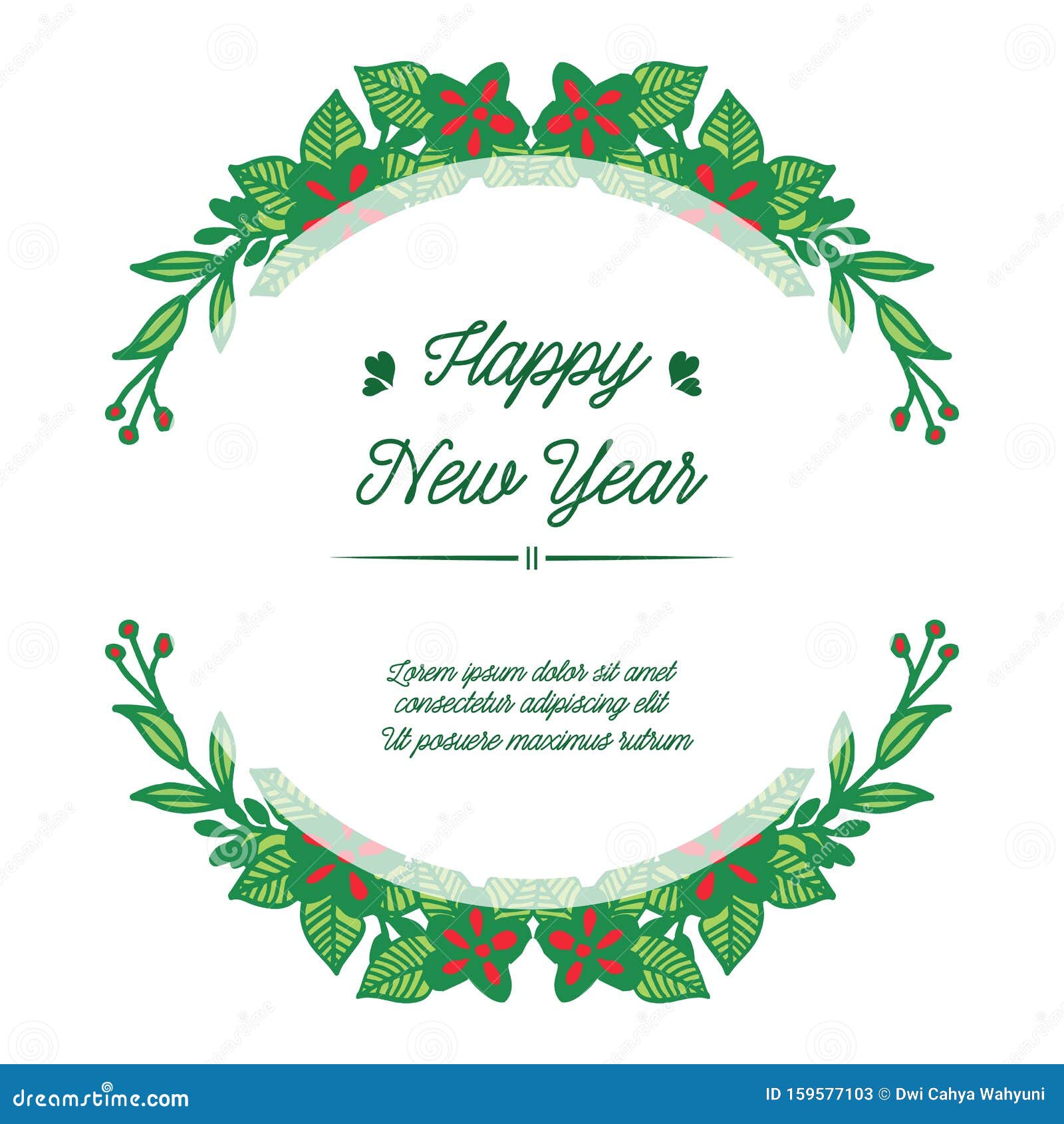 Card Happy New Year, with Abstract Red Flower Frame Background. Vector ...