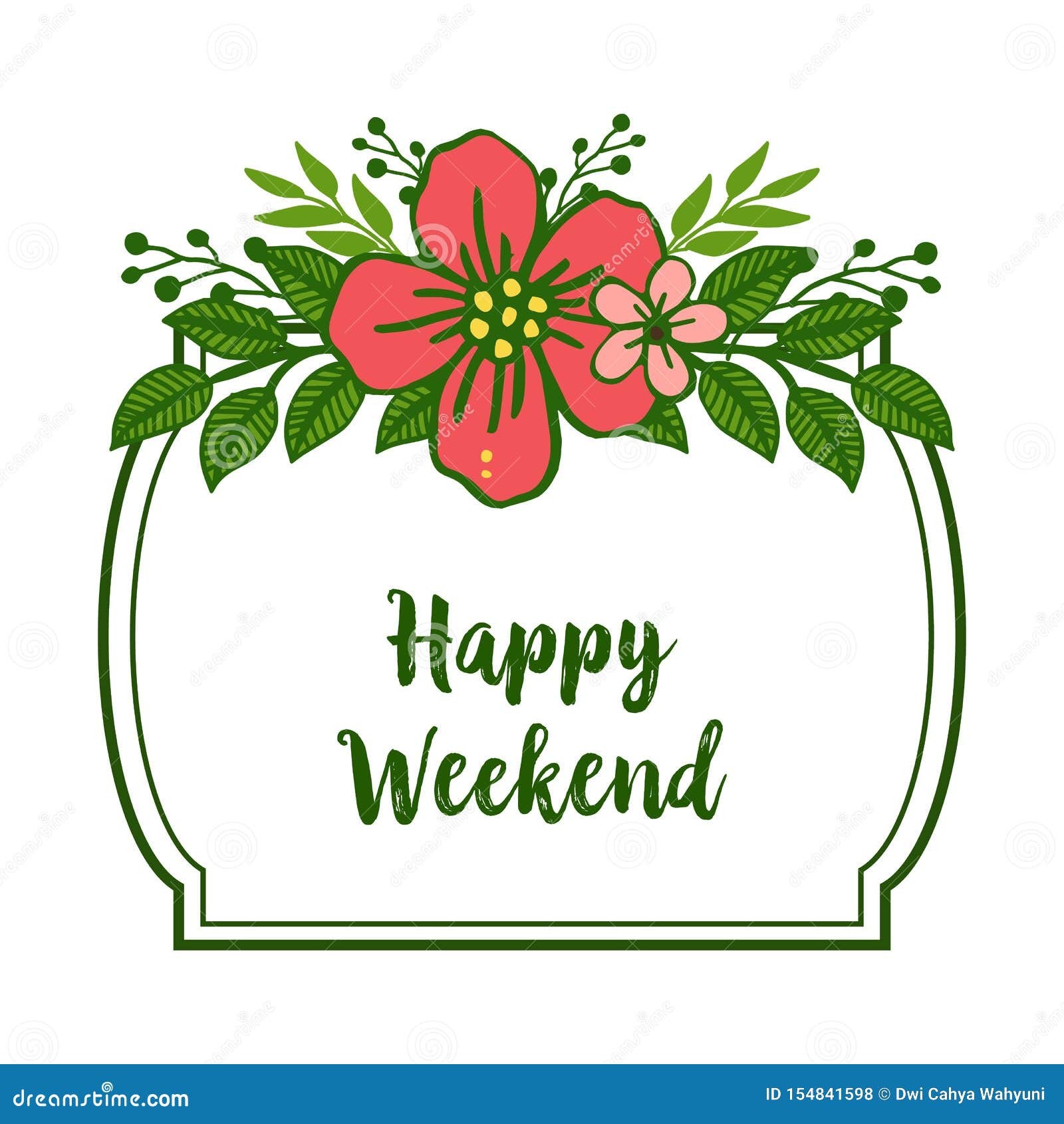 Card of Happy Weekend, Ornate of Leaf Flower Frame Beautiful. Vector ...