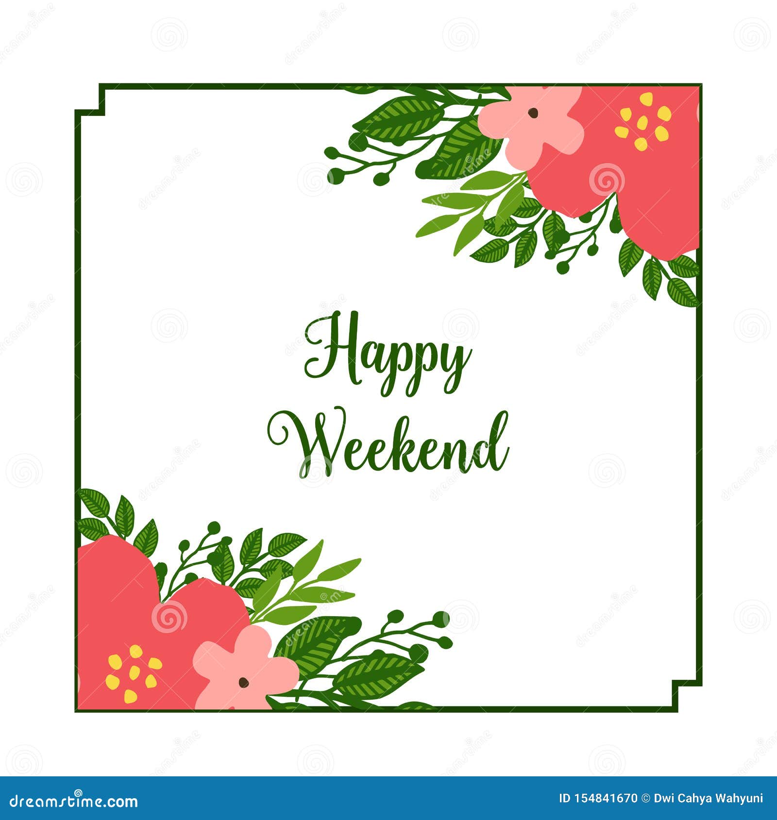 Card of Happy Weekend, Ornate of Leaf Flower Frame Beautiful. Vector ...