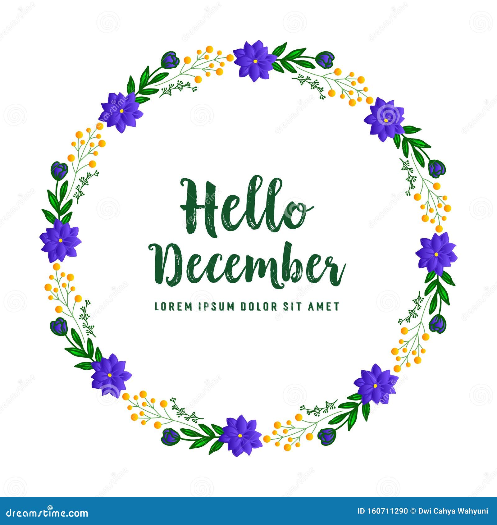 Card of Hello December, with Abstract Purple Flower Frame Background ...