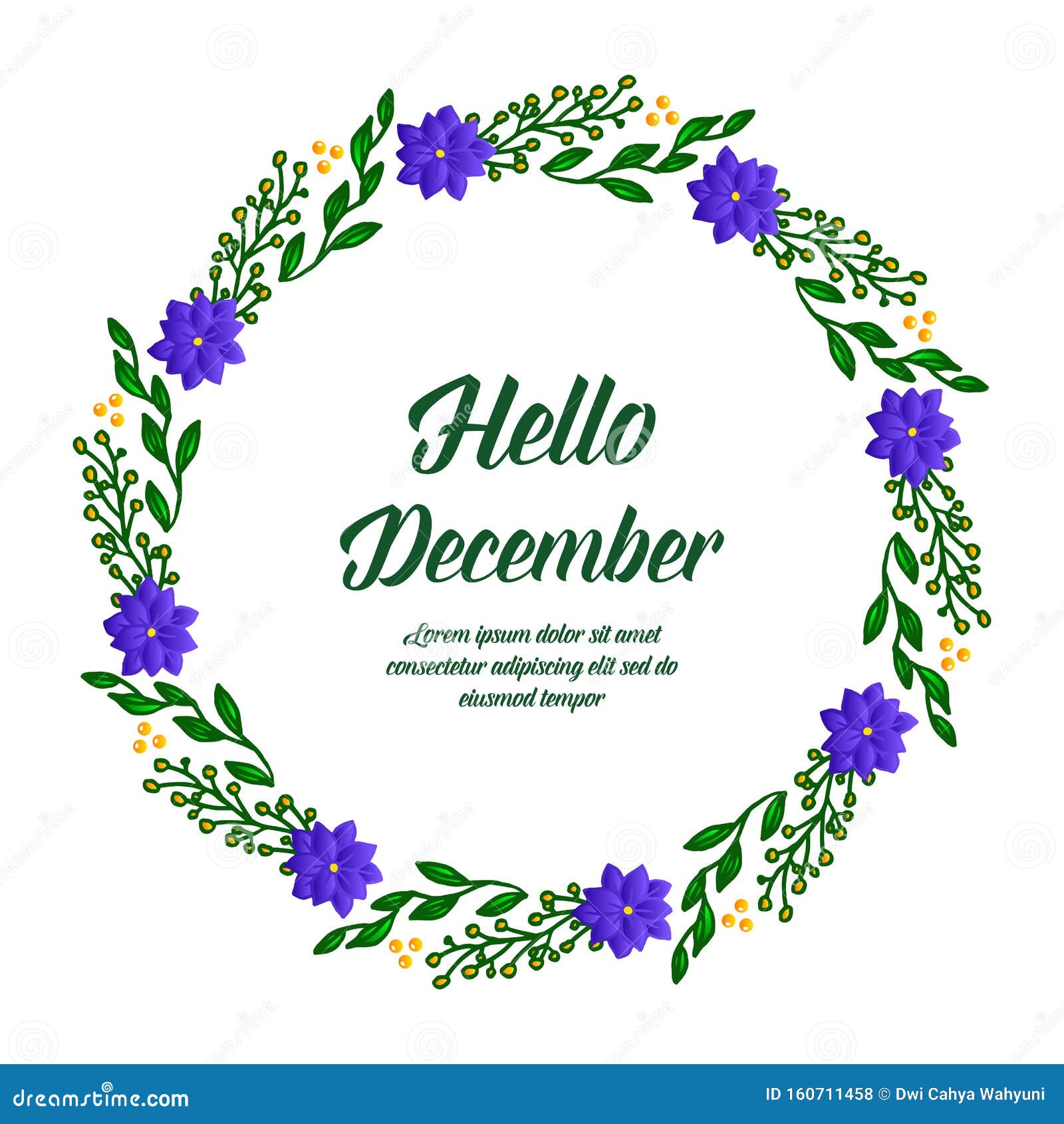 Card of Hello December, with Abstract Purple Flower Frame Background ...