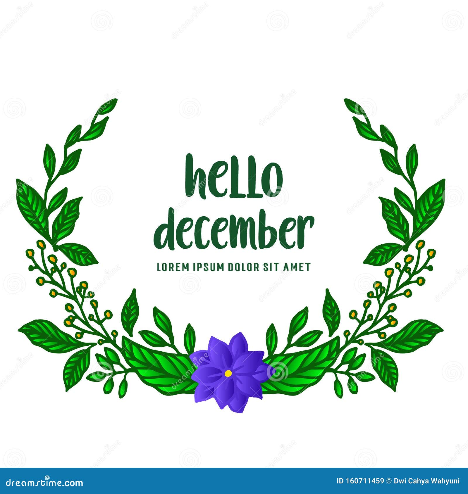 Card of Hello December, with Abstract Purple Flower Frame Background ...