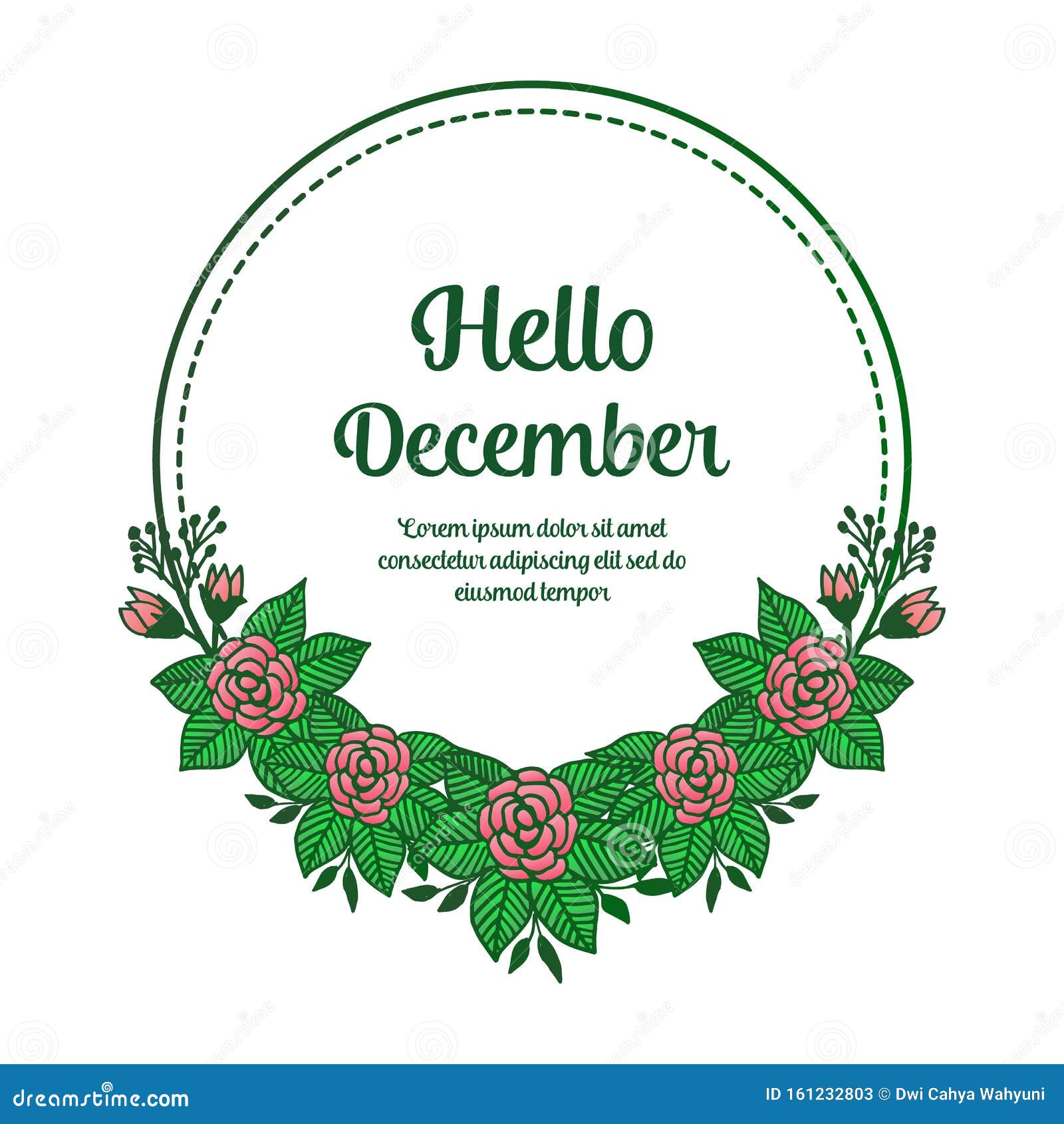 Card Hello December, with Decorative of Pink Flower Frames. Vector ...