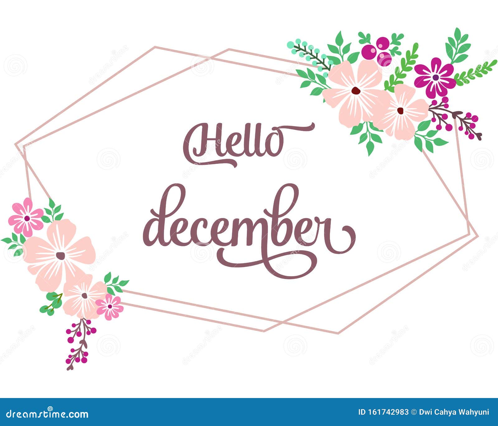 Card Hello December, with Graphic Leaf Flower Frame Elegant. Vector ...