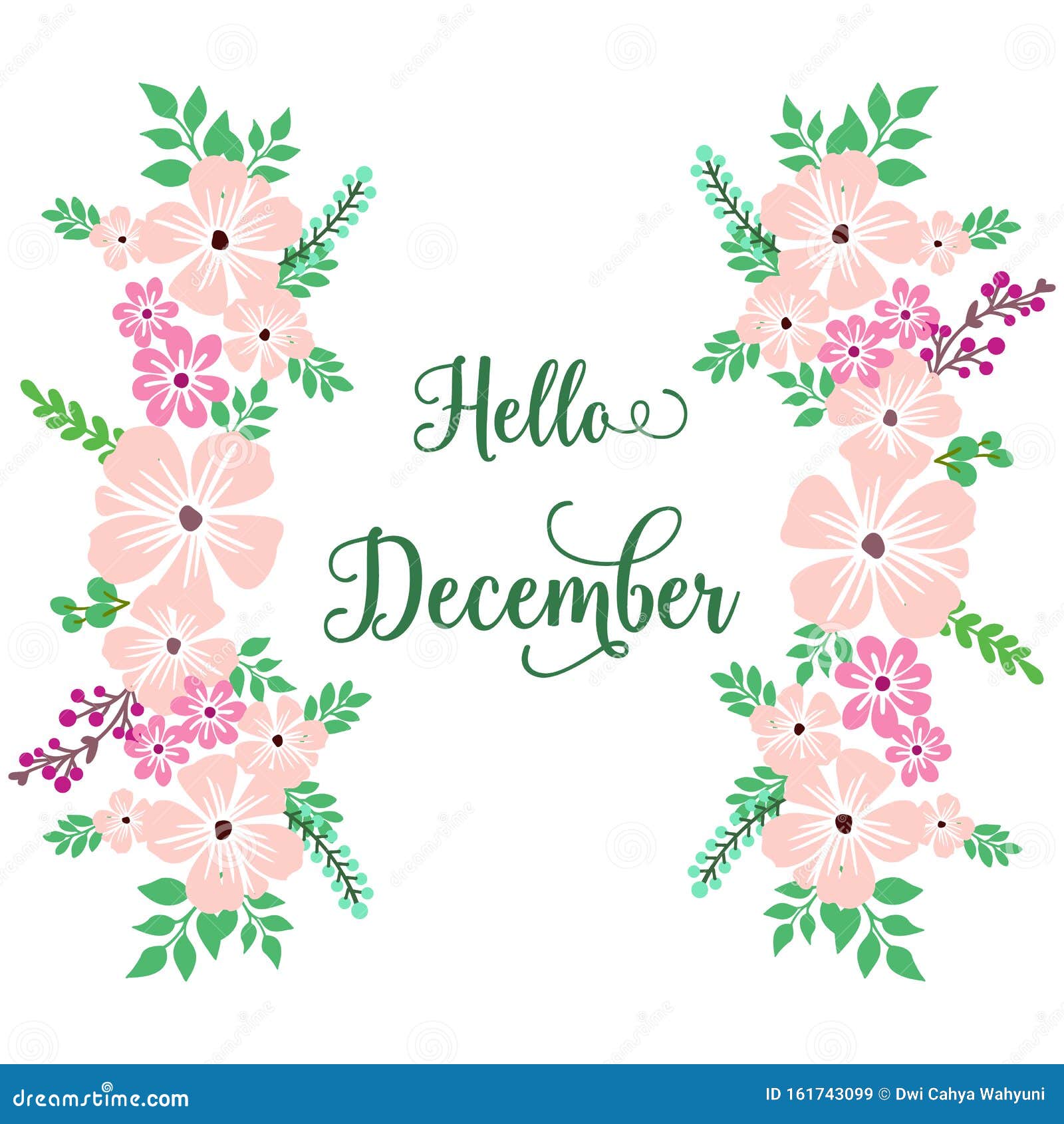 Card Hello December, with Graphic Leaf Flower Frame Elegant. Vector ...