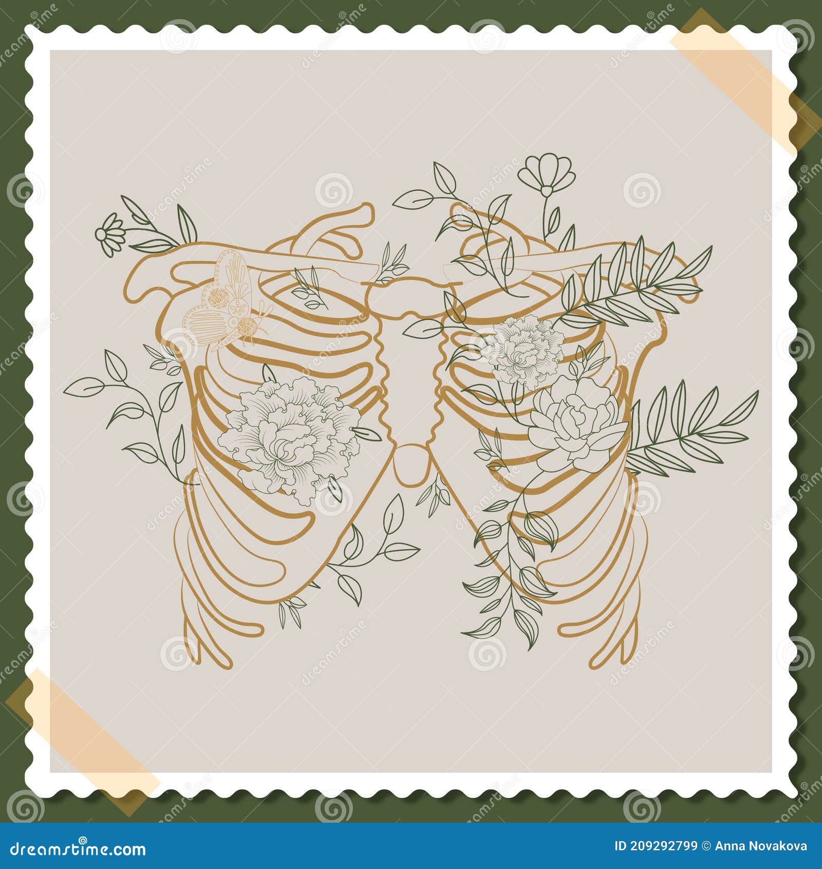 Card with Human Skeleton and Plants Stock Vector - Illustration of ...