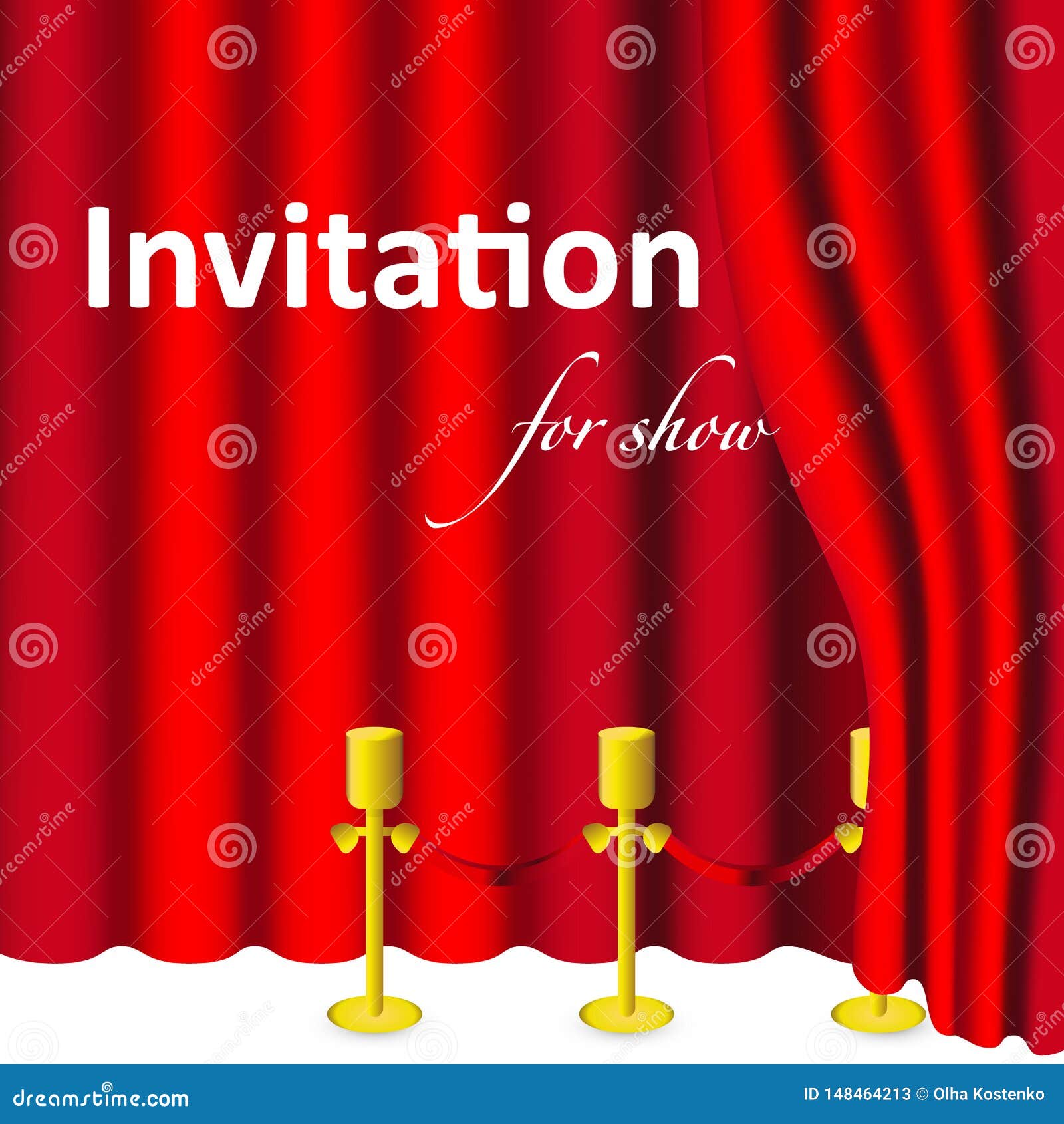 Card Invitation with Red Curtains and Draperies on White Background ...