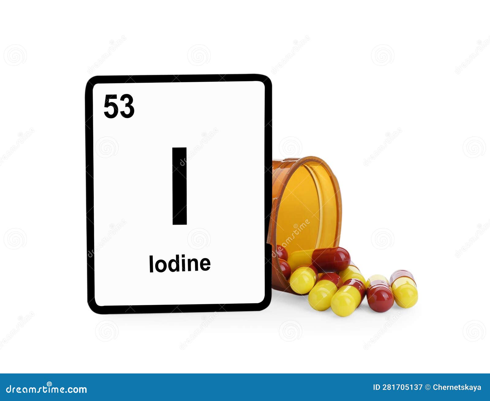 Card with Iodine Element, Jar and Pills Isolated on White Stock Image ...