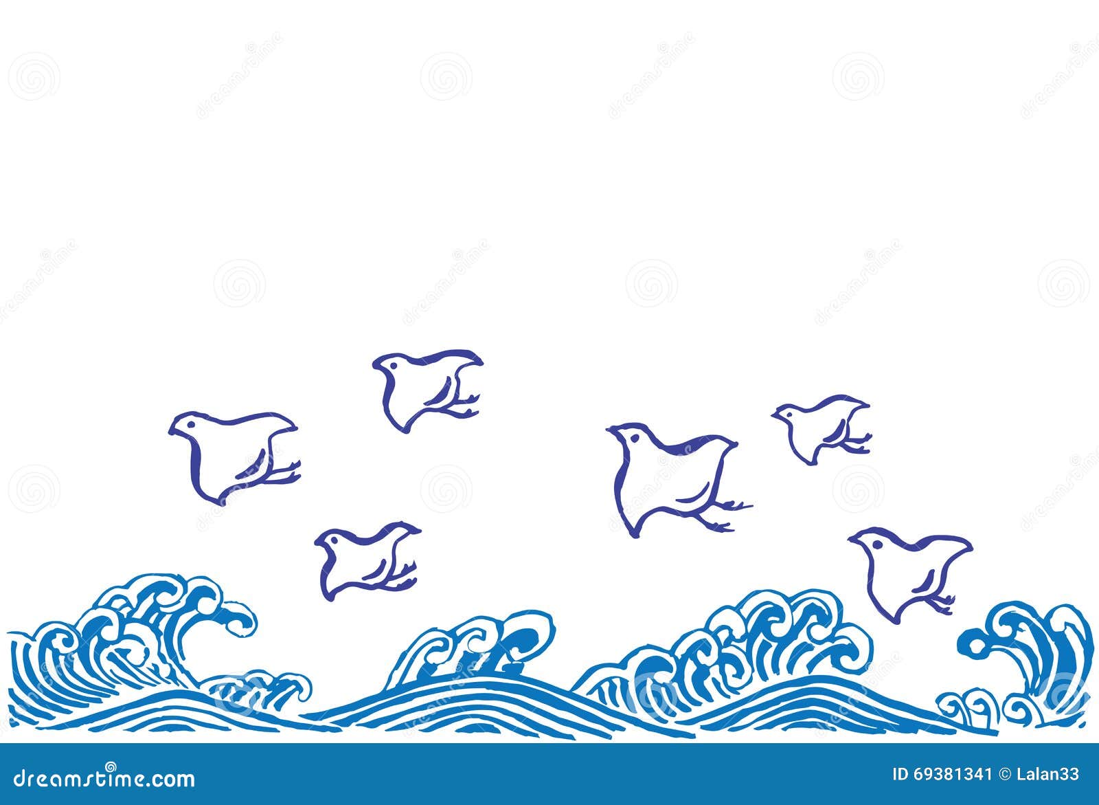 Card of Japanese Plover and Wave. Stock Vector - Illustration of ...