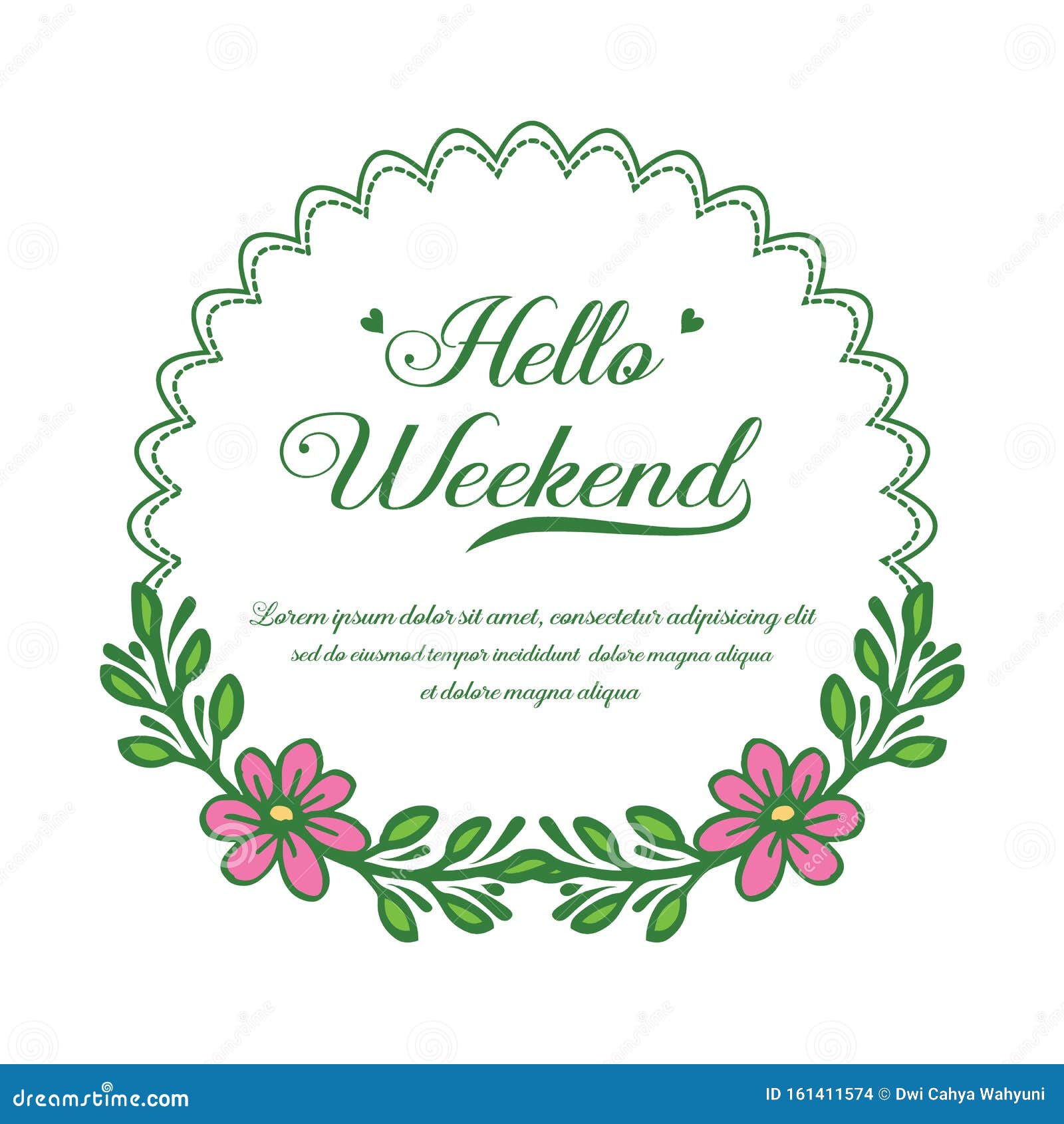 Card Lettering of Hello Weekend, with Beauty of Pink Flower Frame ...