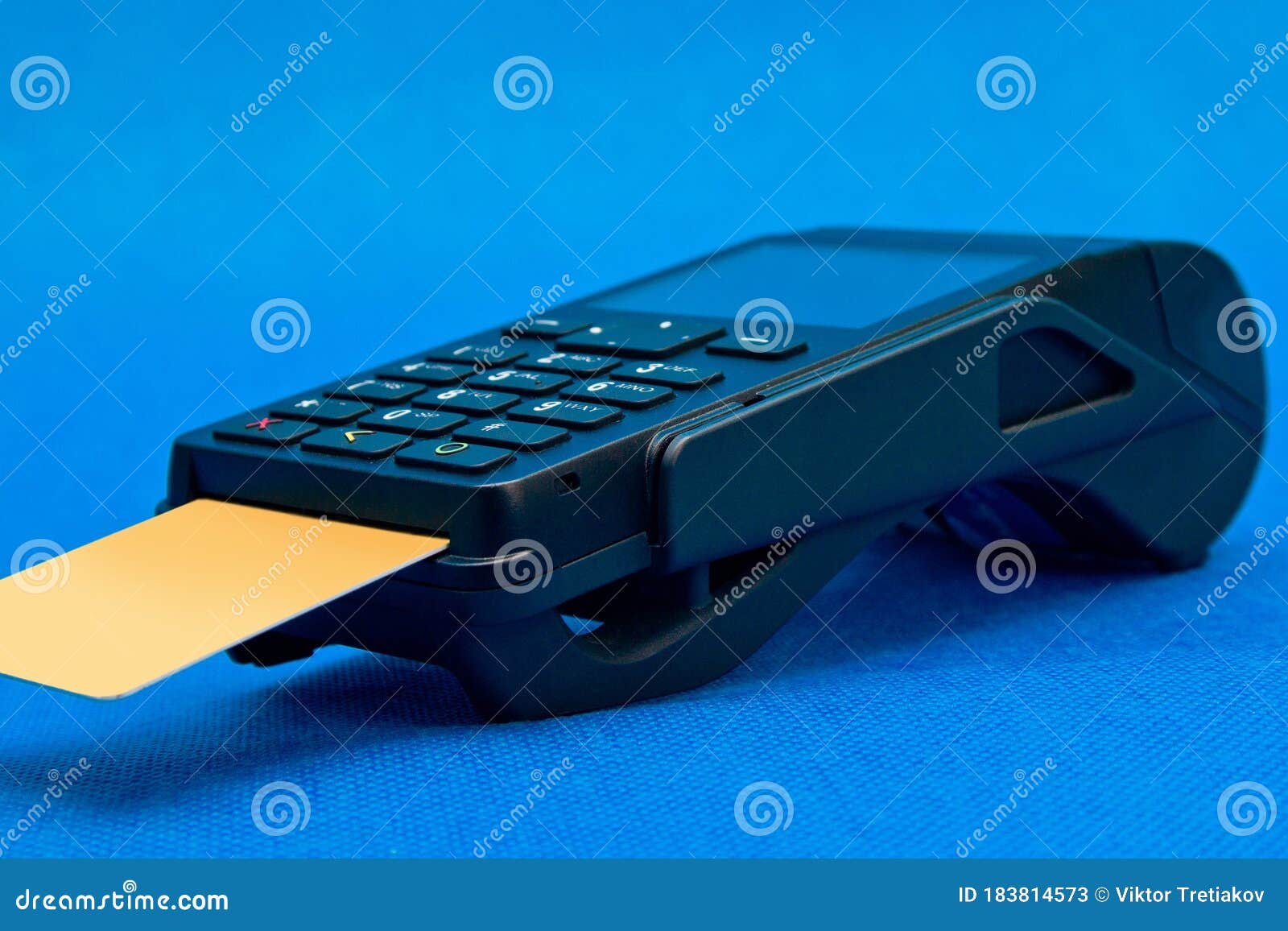 Card Machine or Terminal with a Blank Yellow Credit Card Inserted, on a ...