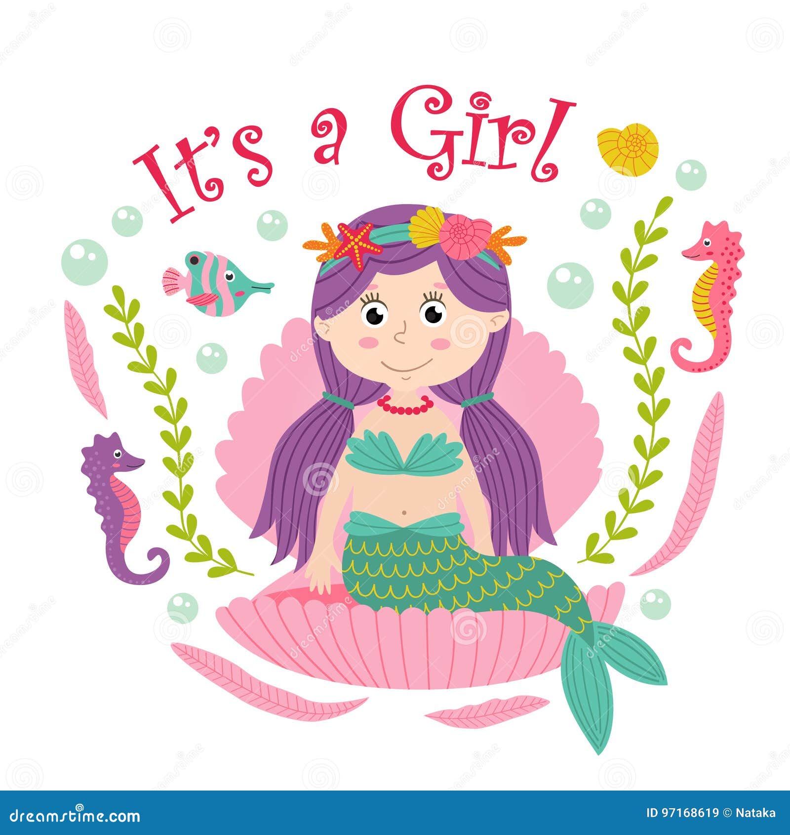 Mermaid With Seashell On The Rock In The Sea Under The Sun. Brazilian ...