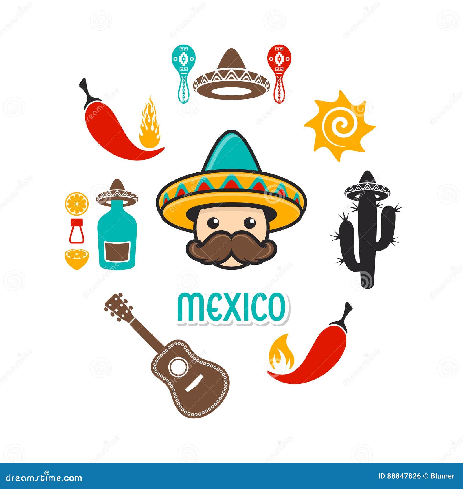 Card with Mexico Signs and Icons Stock Vector - Illustration of icon ...