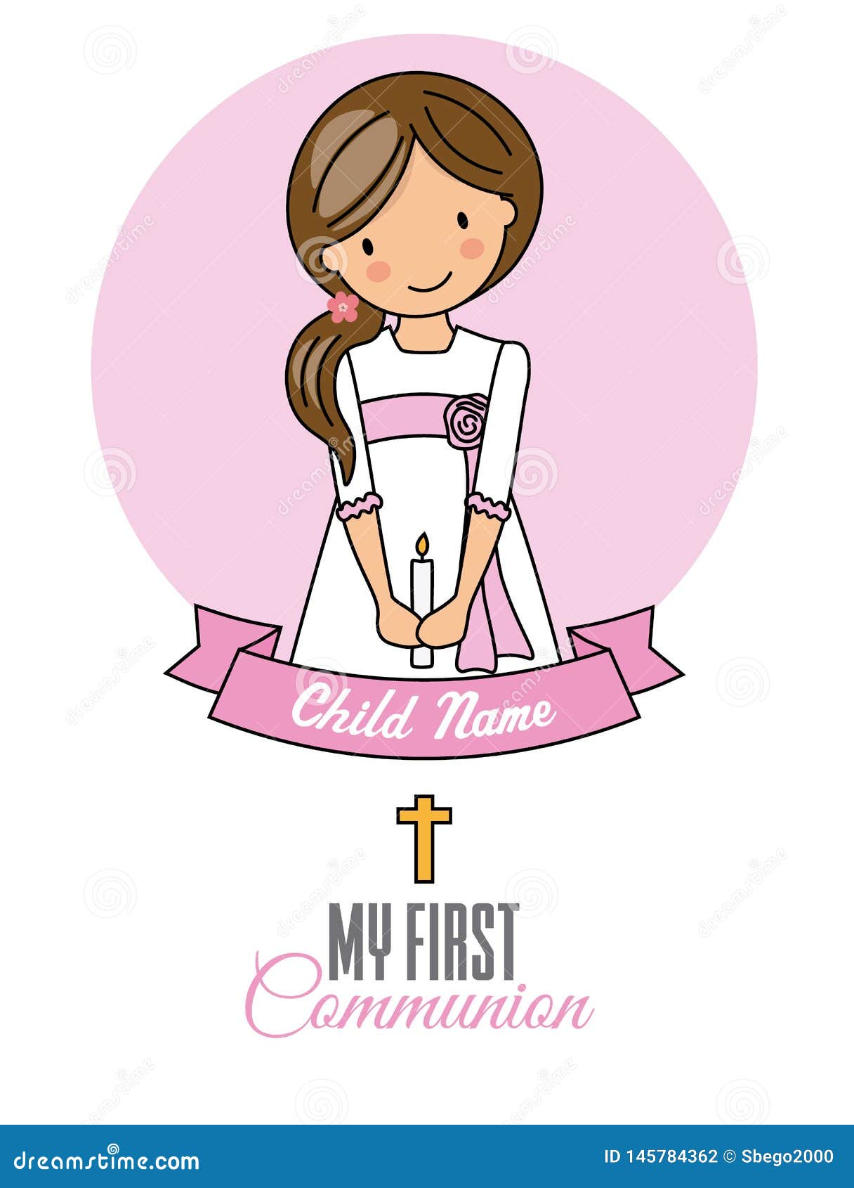 Card My First Communion Girl Stock Illustration - Illustration of ...