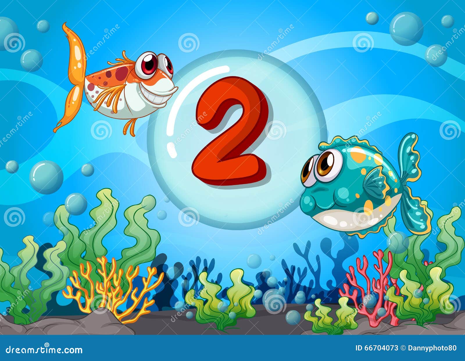 Card Number Two with 2 Fish Underwater Stock Vector - Illustration of ...