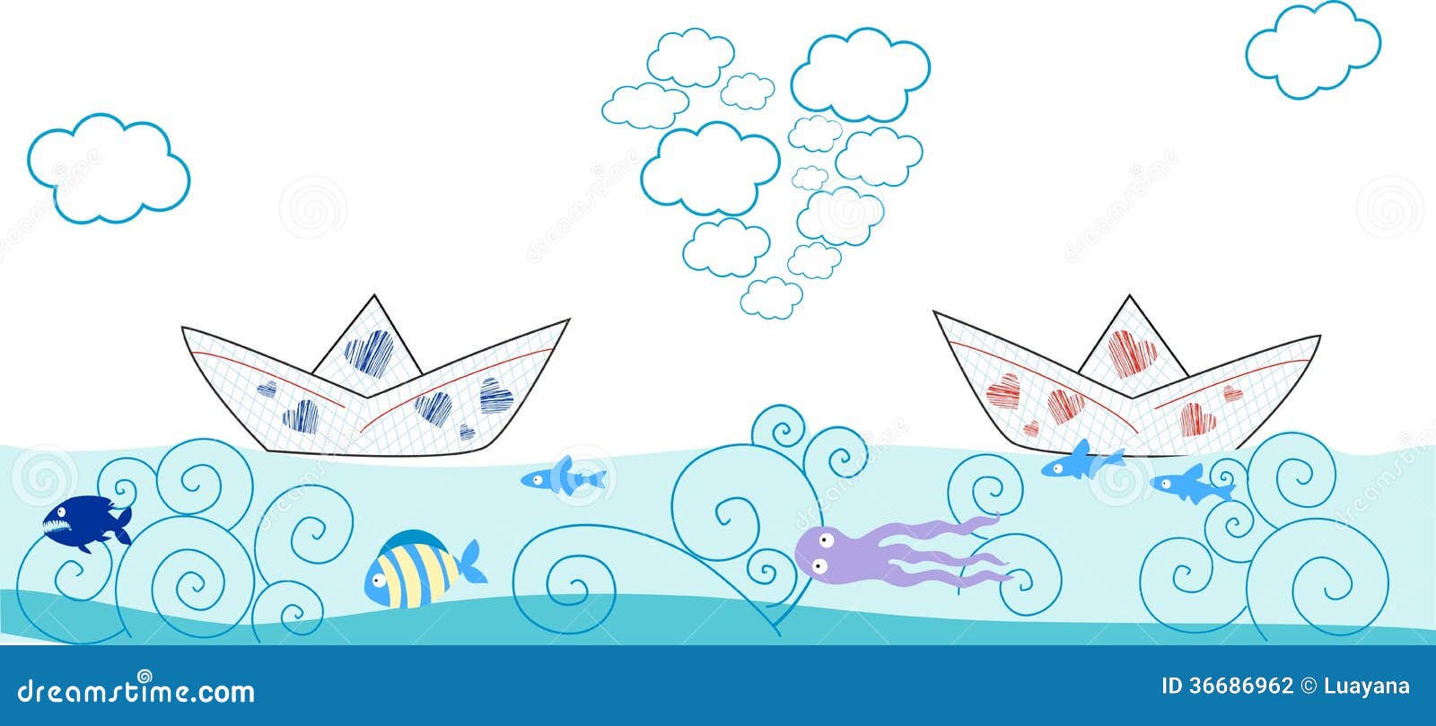 Card with Paper Boat and Fish Stock Vector - Illustration of concept ...