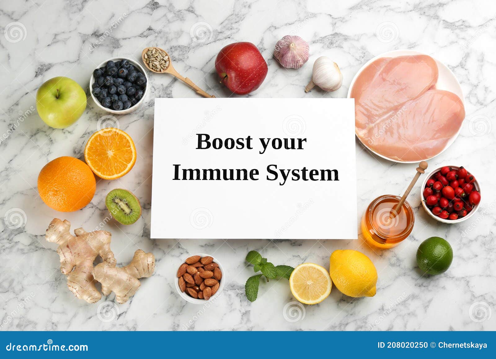 Set Of Products To Boost The Immune System. Honey, Lemon, Nuts, Ginger ...