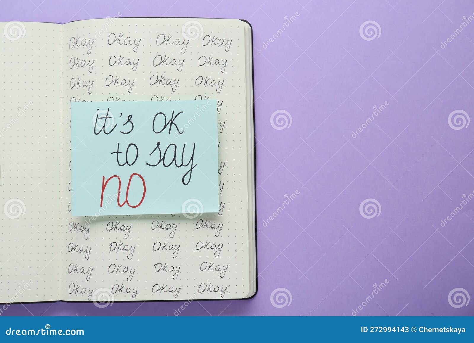 Card with Phrase it`s Ok To Say No in Notebook on Violet Background ...