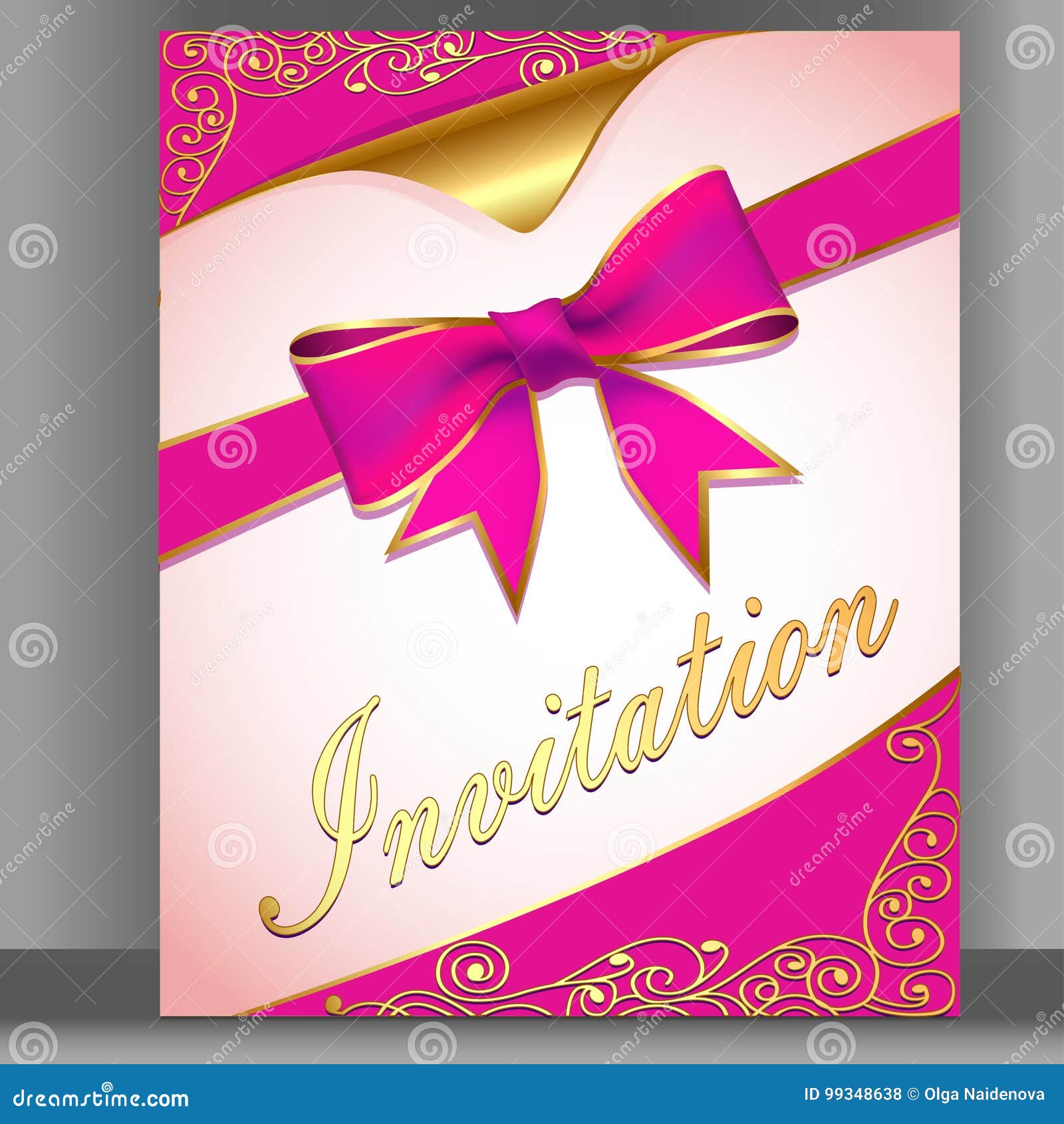 Card with a Pink Ribbon for an Invitation Stock Vector - Illustration ...