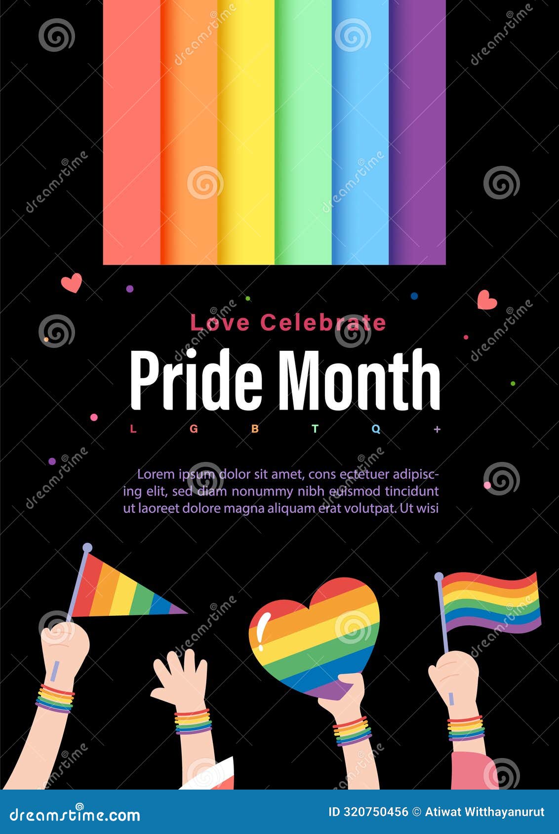 Card and Poster Illustration with Pride Month Concept and Example Texts ...