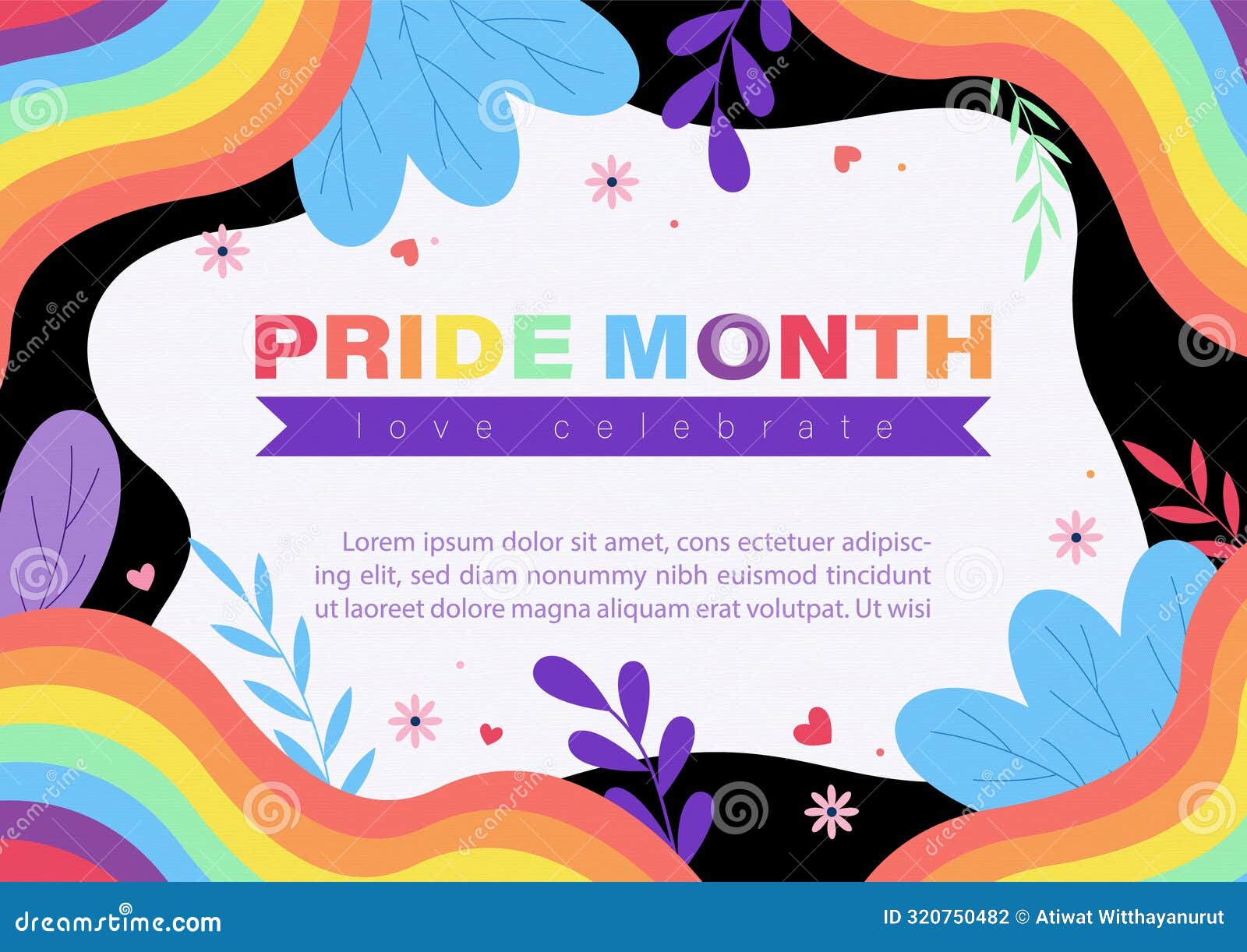Card and Poster Illustration with Pride Month Concept and Example Texts ...