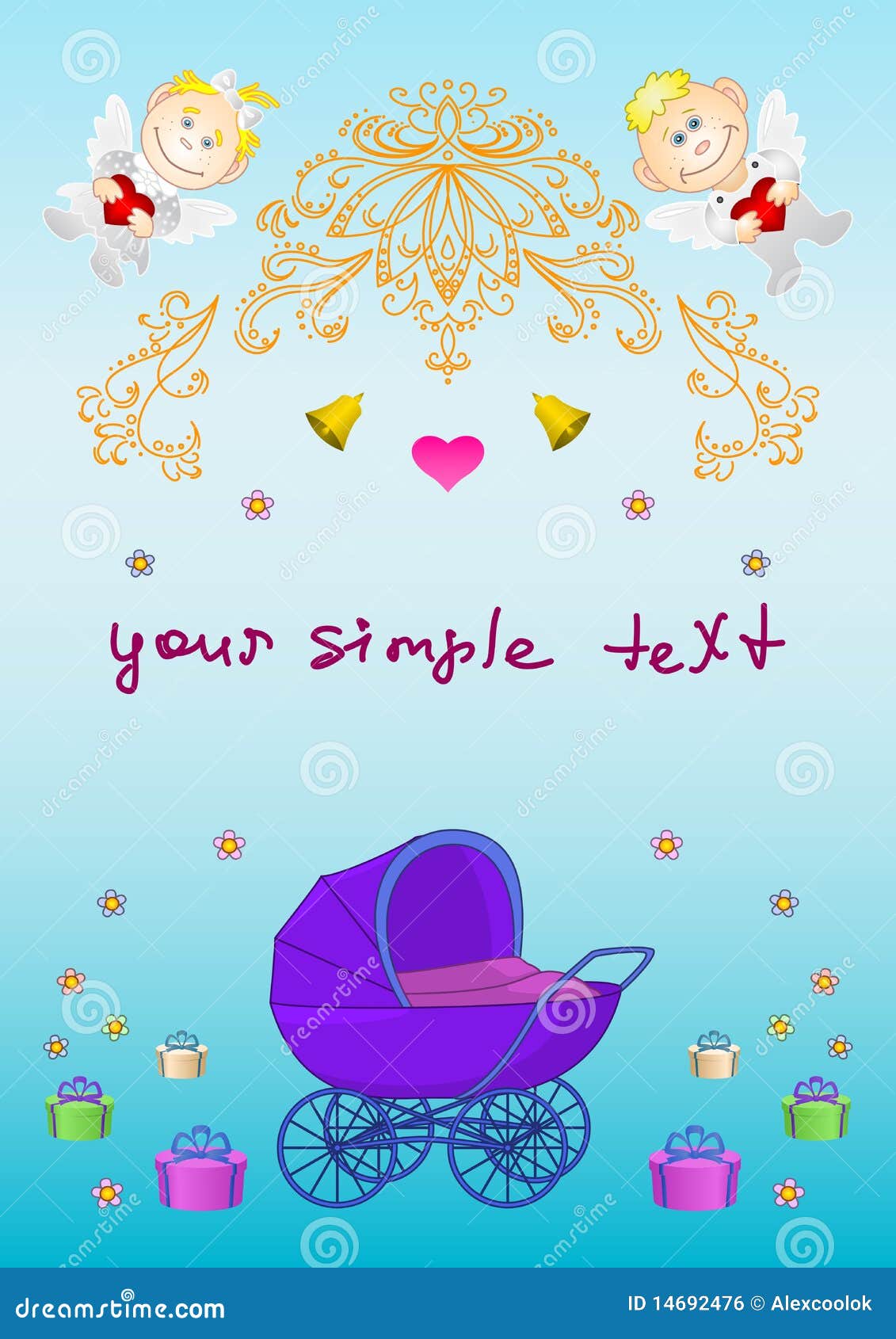 Card. Pram, Angels, Boxes, Bells Stock Vector - Illustration of ...