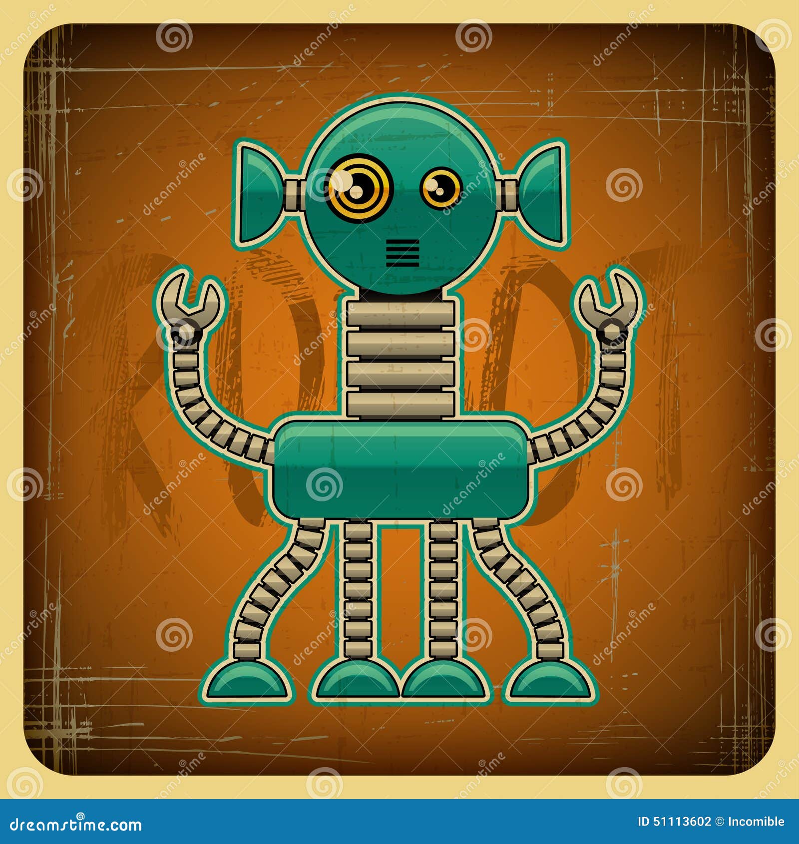 Card in Retro Style with the Robot Stock Vector - Illustration of ...