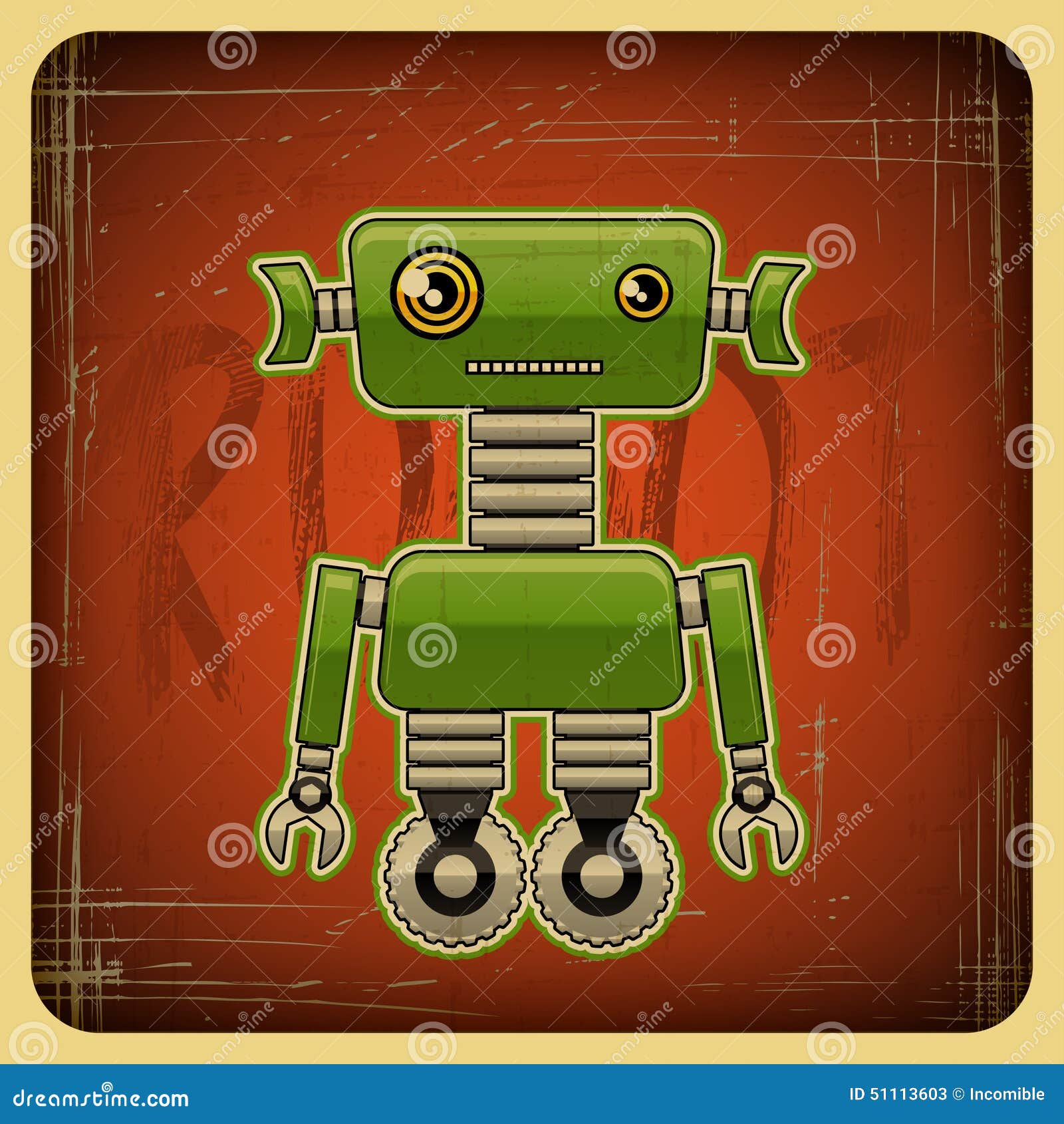 Card in Retro Style with the Robot Stock Vector - Illustration of ...
