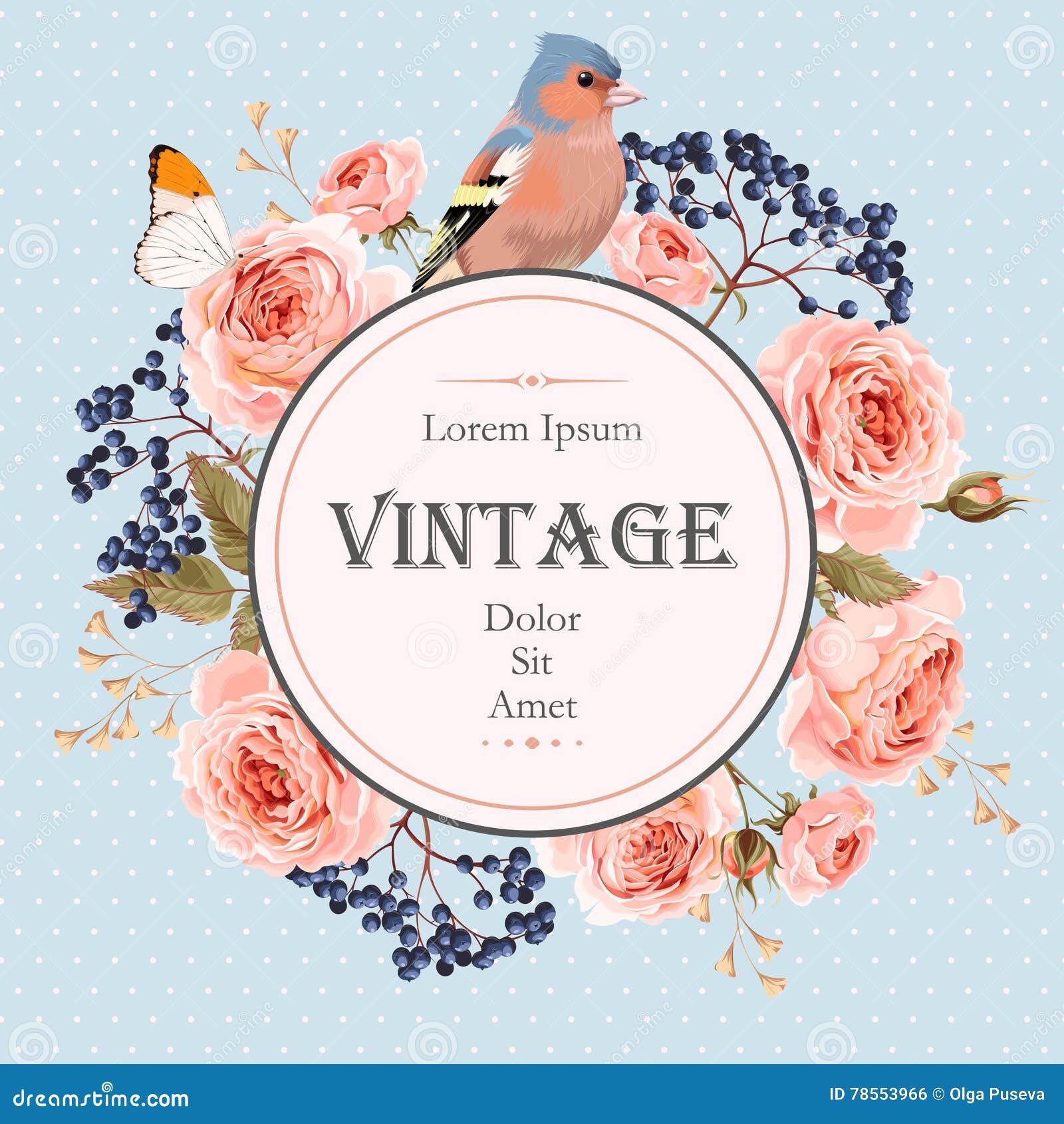 Card with roses and bird stock vector. Illustration of english - 78553966