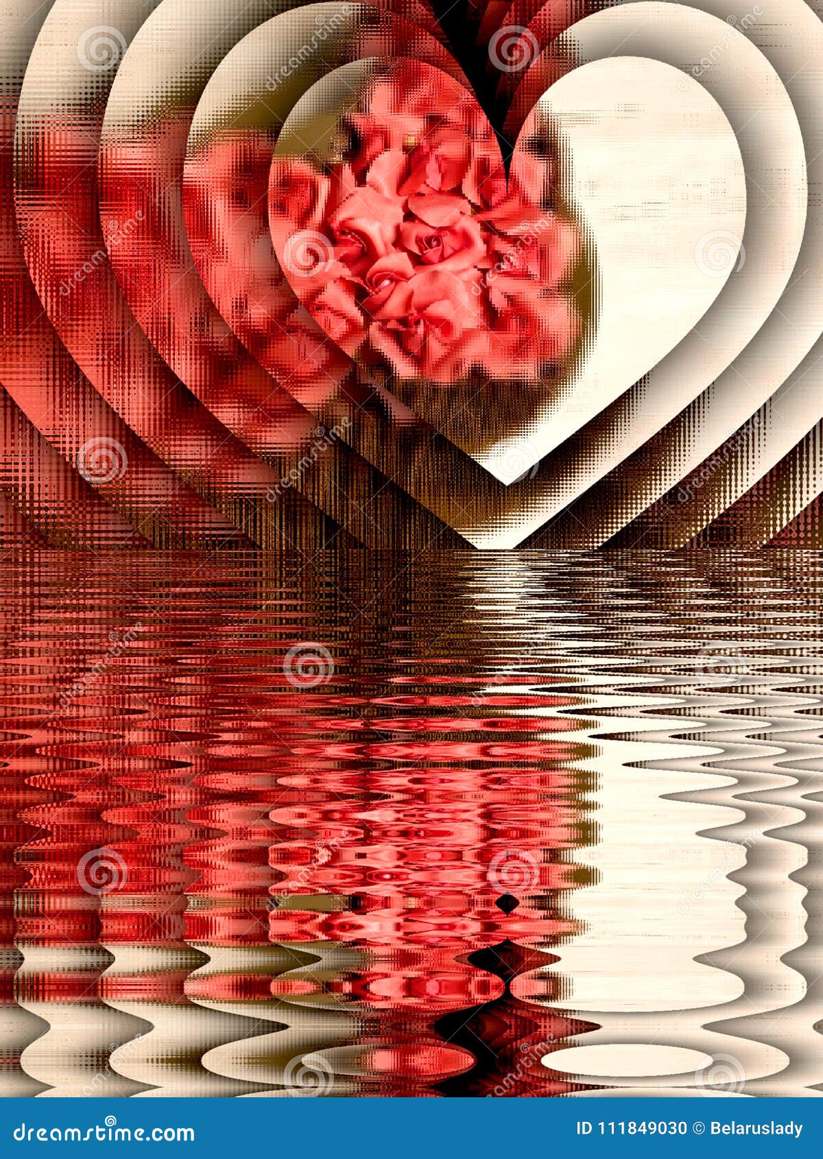 Card Roses Hearts Decored Ripples in the Water Stock Photo - Image of ...