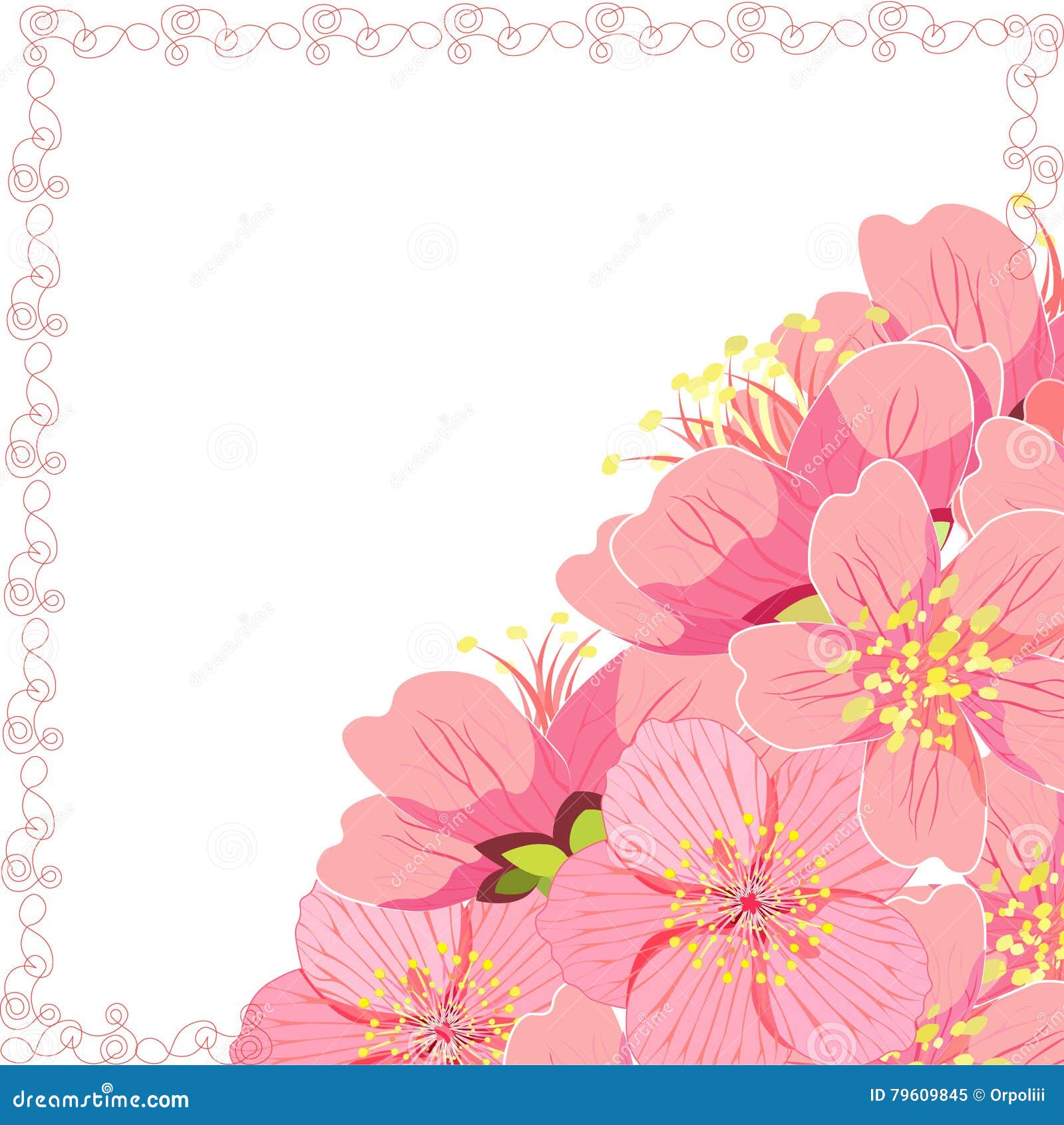 Card with Sakura Cherry Blossom Corner. Vector Illustration Stock ...