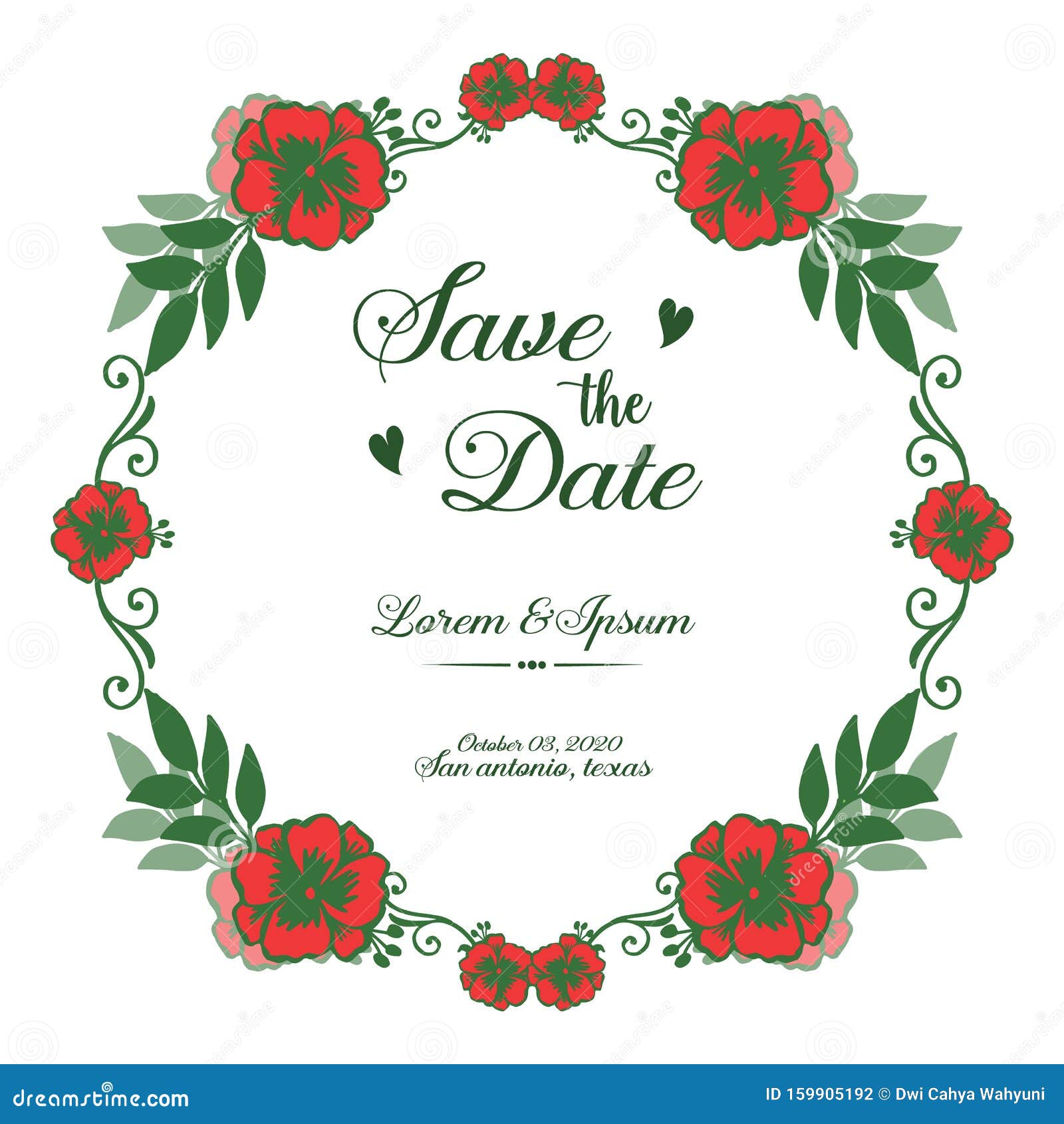 Card Save the Date, with Elegant Bright Red Flower Frame. Vector Stock ...