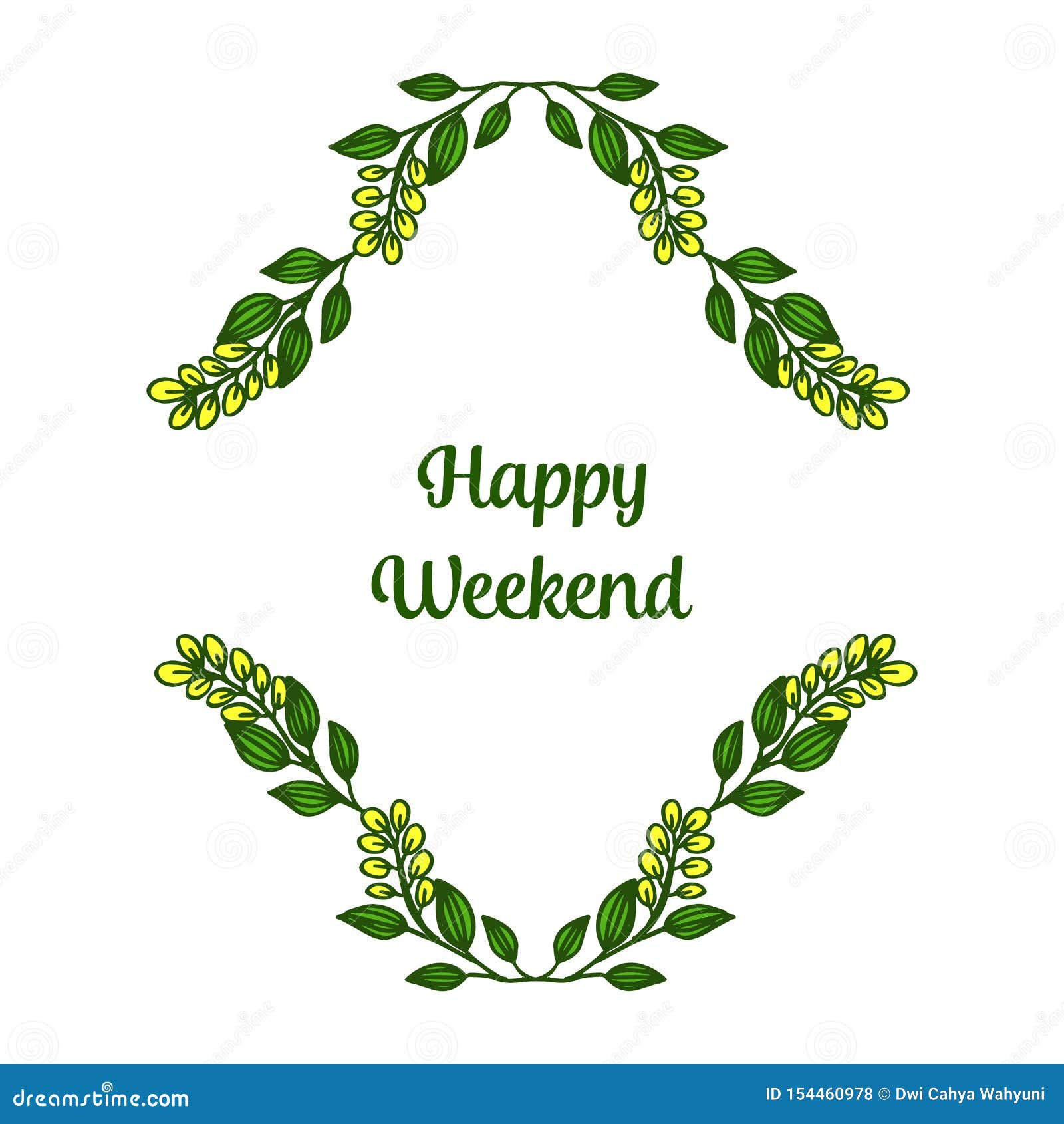 Card Shape of Happy Weekend with Decoration Cute of Leaf Wreath Frame ...