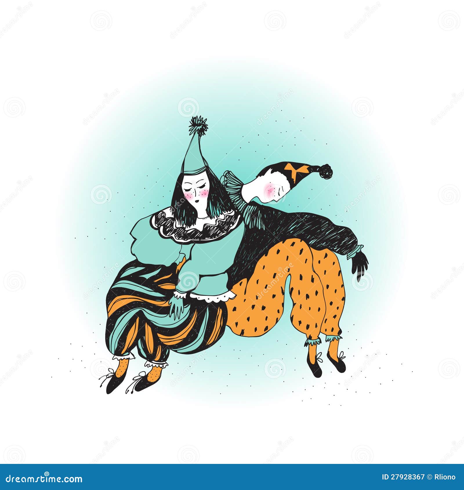 Card with sleeping clowns. stock illustration. Illustration of bowtie ...